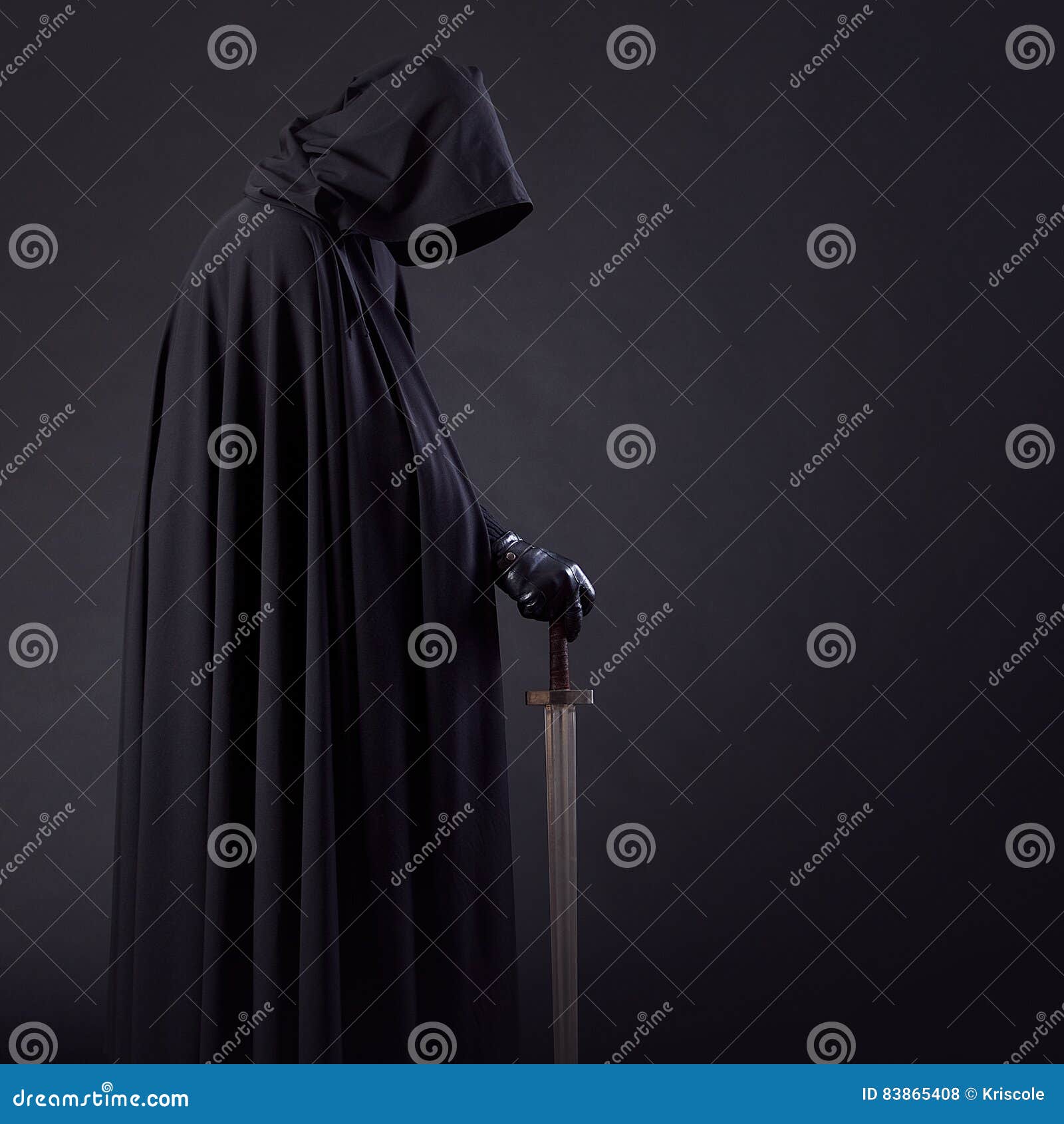 Portrait of a Courageous Warrior Wanderer in a Black Cloak and Sword in ...