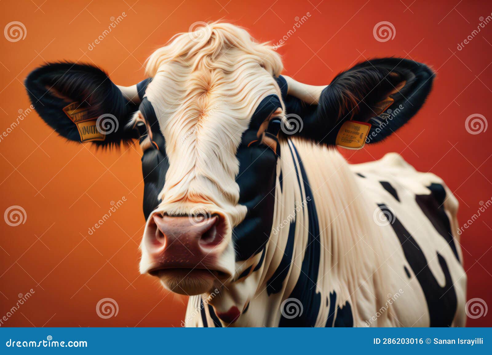 Portrait of a Cow on a Red Background. Close-up Stock Illustration ...