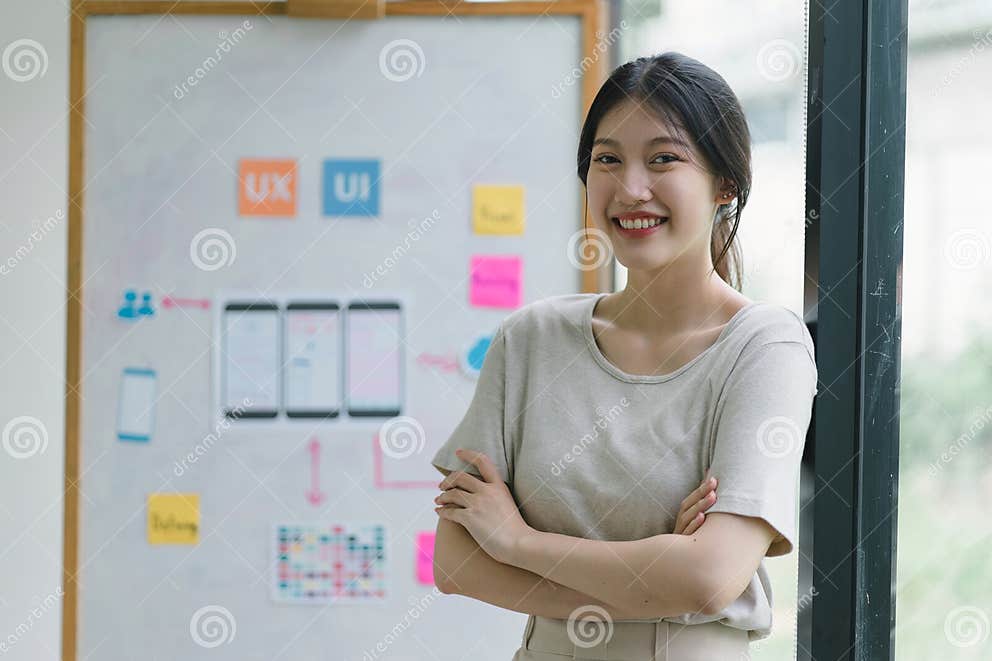 Portrait of Creative UX UI Designer Working on Screens for Mobile ...