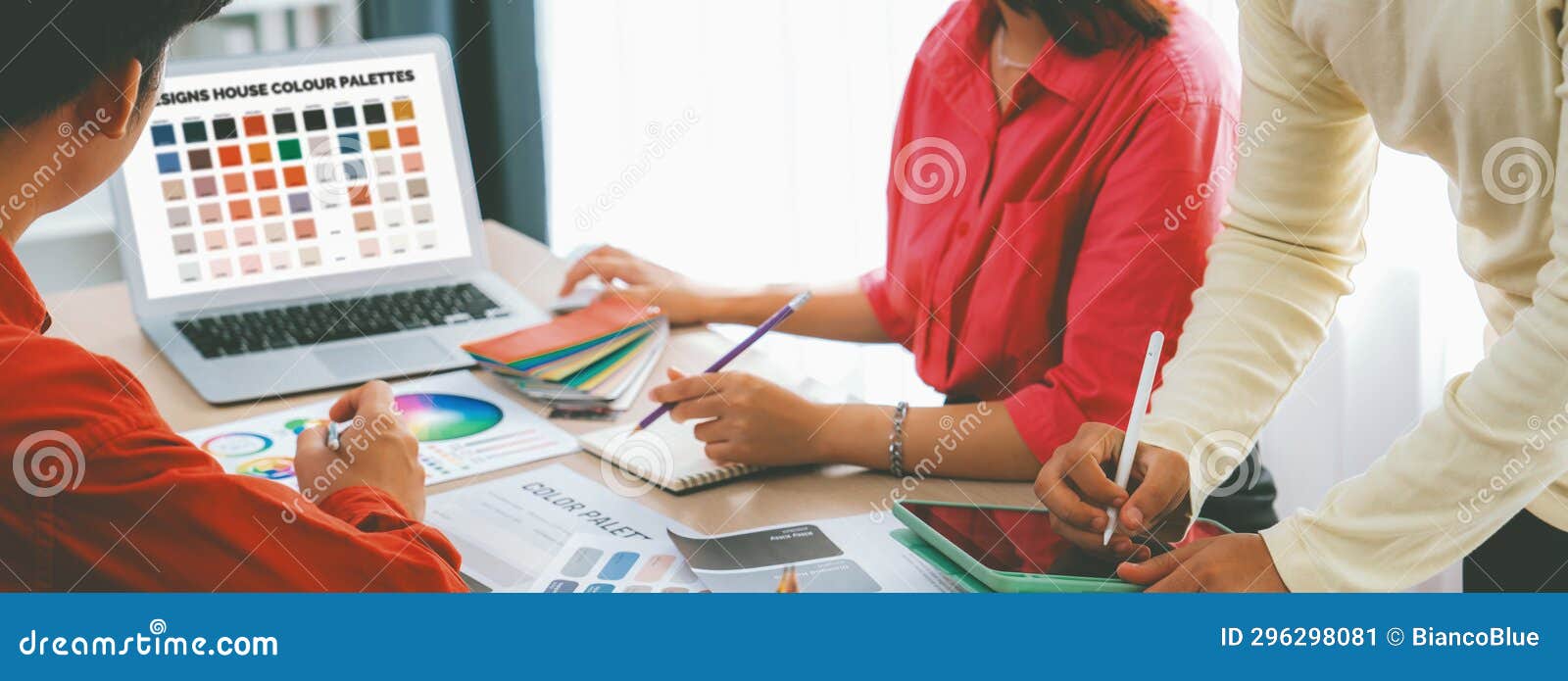 Graphic Designer Team Select Appropriate Color for Project. Closeup ...