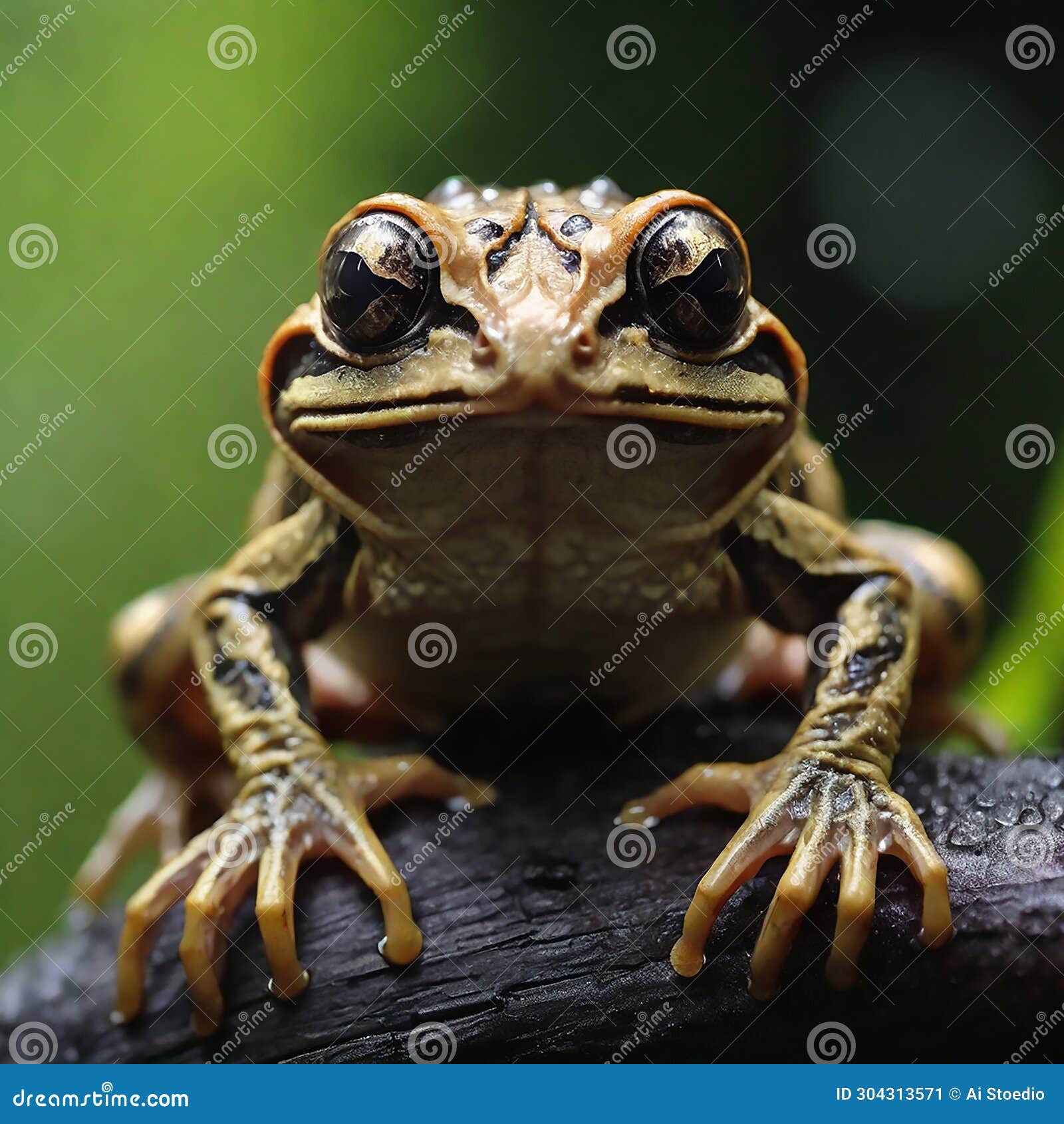 Portrait of Creepy Frog after Rain on a Tree in Macro Focus Stock ...
