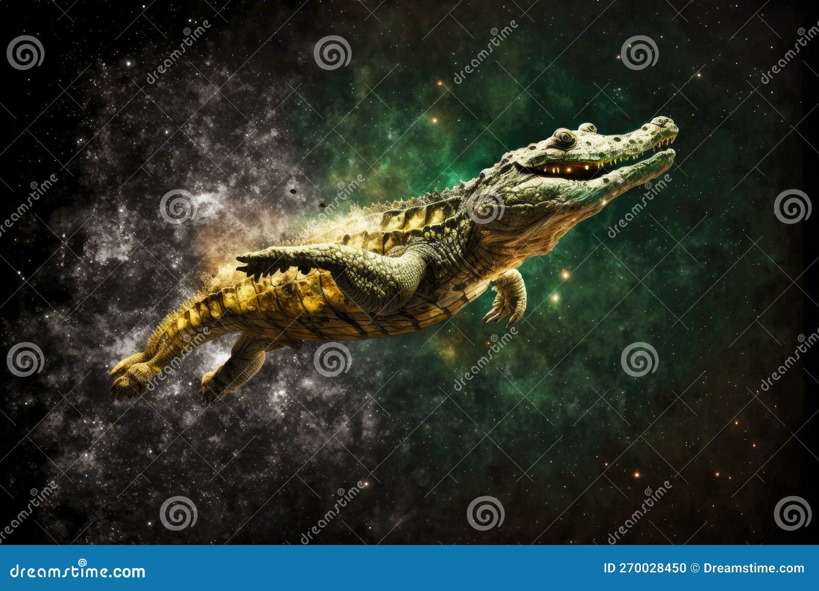 Portrait of Crocodile Flying in Space Stock Illustration - Illustration ...
