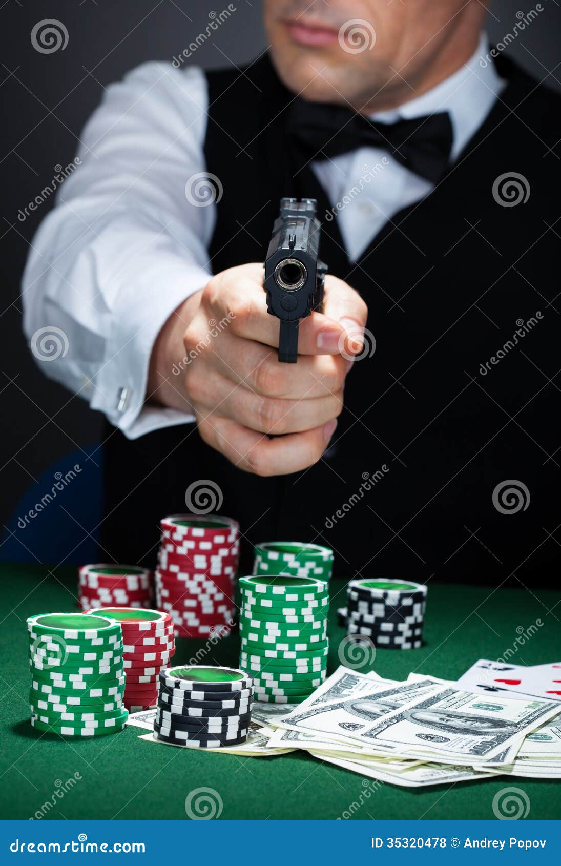 Portrait of a Croupier Aiming with a Gun Stock Photo - Image of ...