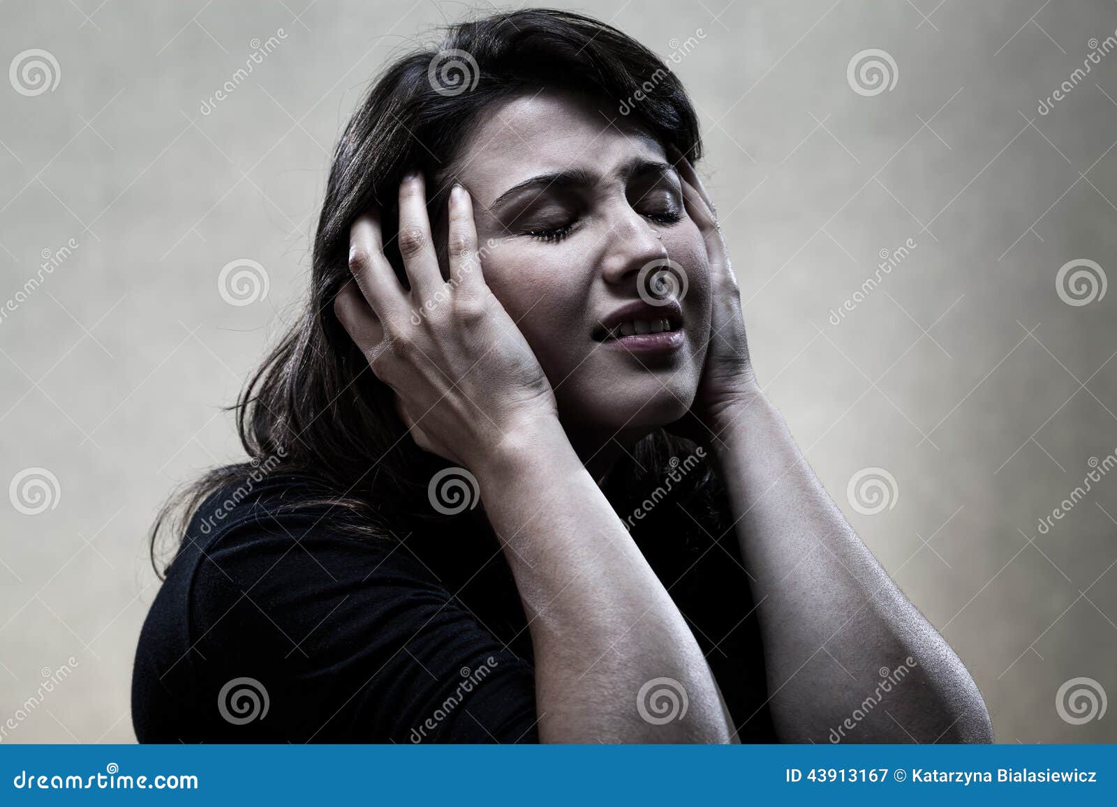 Portrait of Crying Woman in Black Stock Image - Image of hands, pain ...