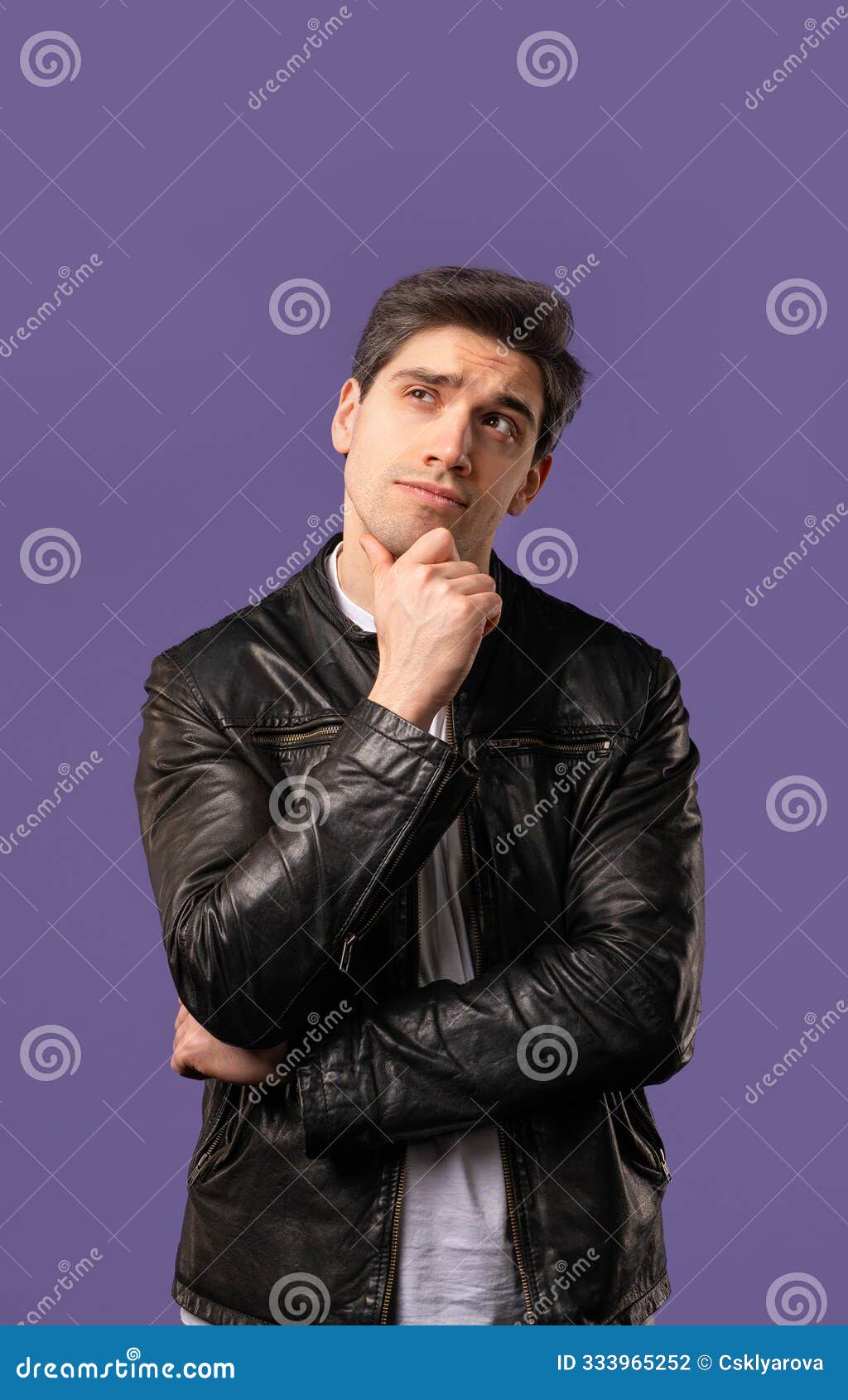 Portrait of Curious Analyzing Man in Violet Studio. Mindful Guy Finding ...