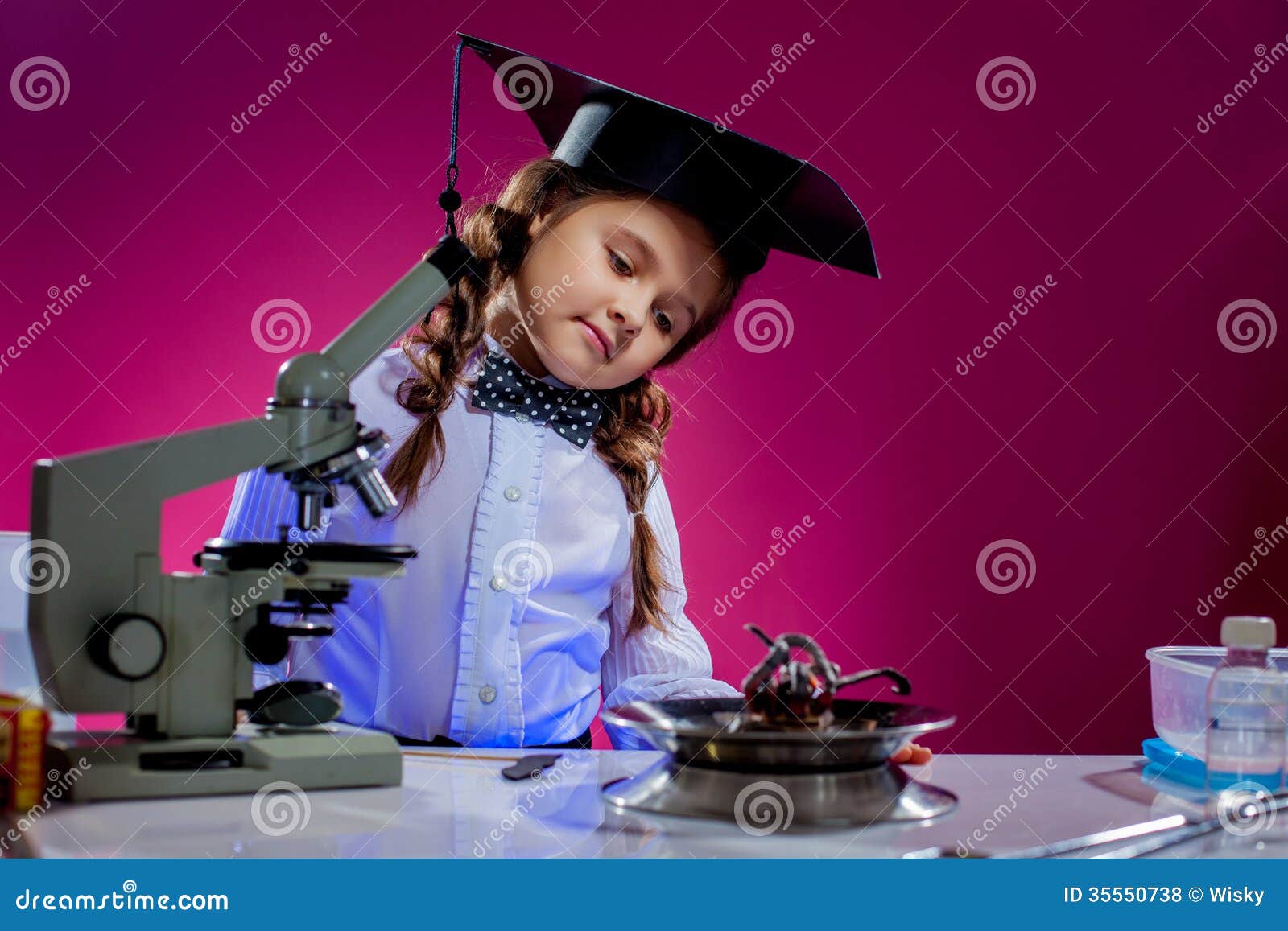 Portrait of Curious Girl Posing in Science Lab Stock Photo - Image of ...