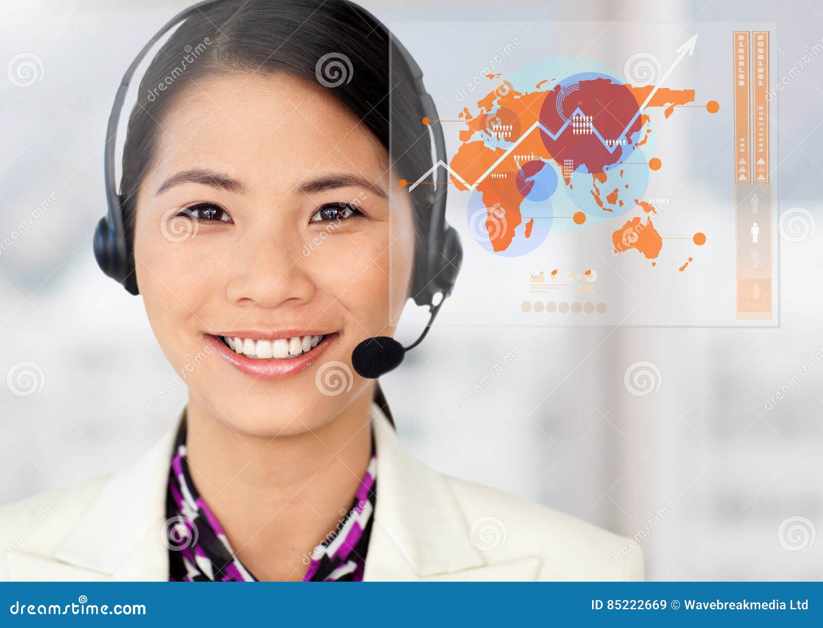 Portrait of Customer Service Executive Against Digital Interface Stock ...