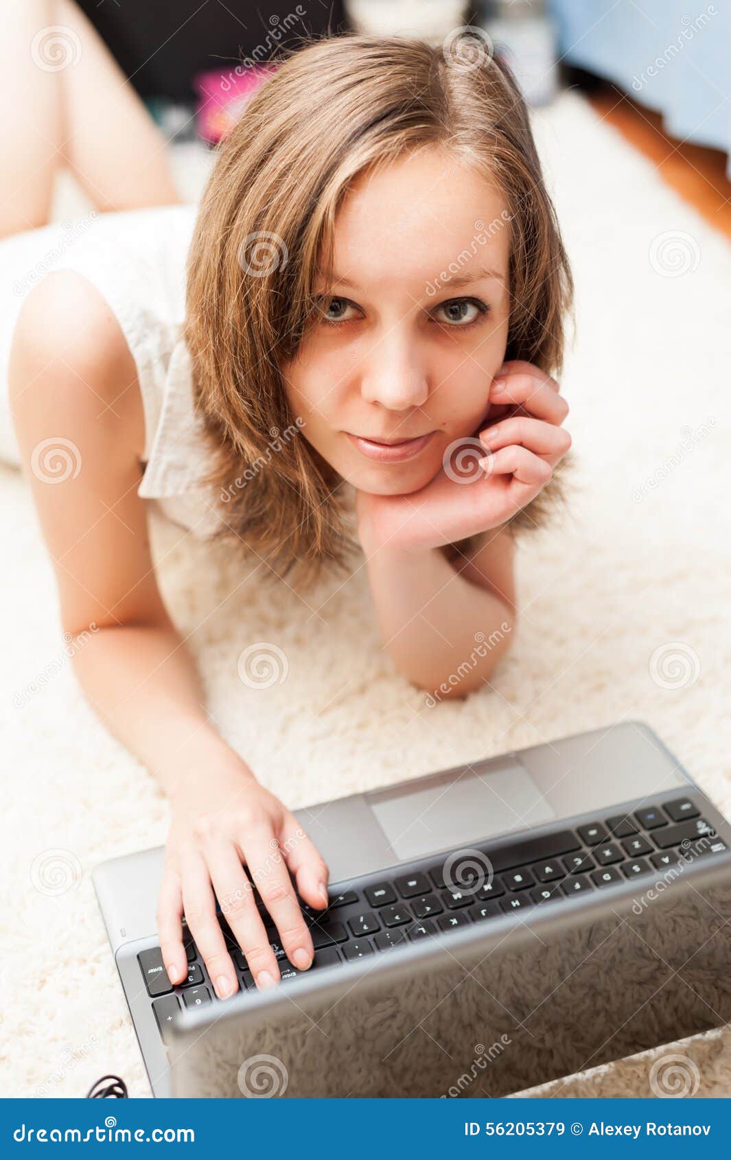 Portrait of a Cute Blonde Girl with Laptop Computer Stock Image - Image ...