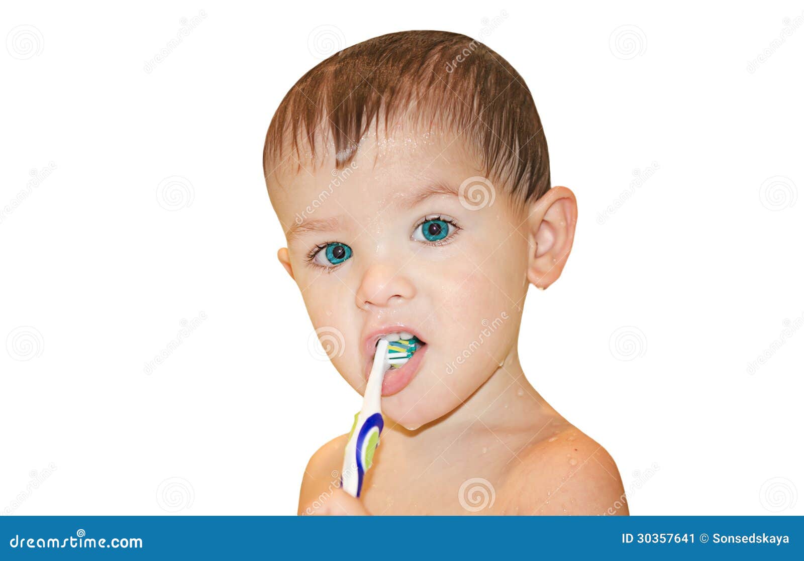Portrait of a Cute Boy Cleaning Teeth Stock Image - Image of healthy ...