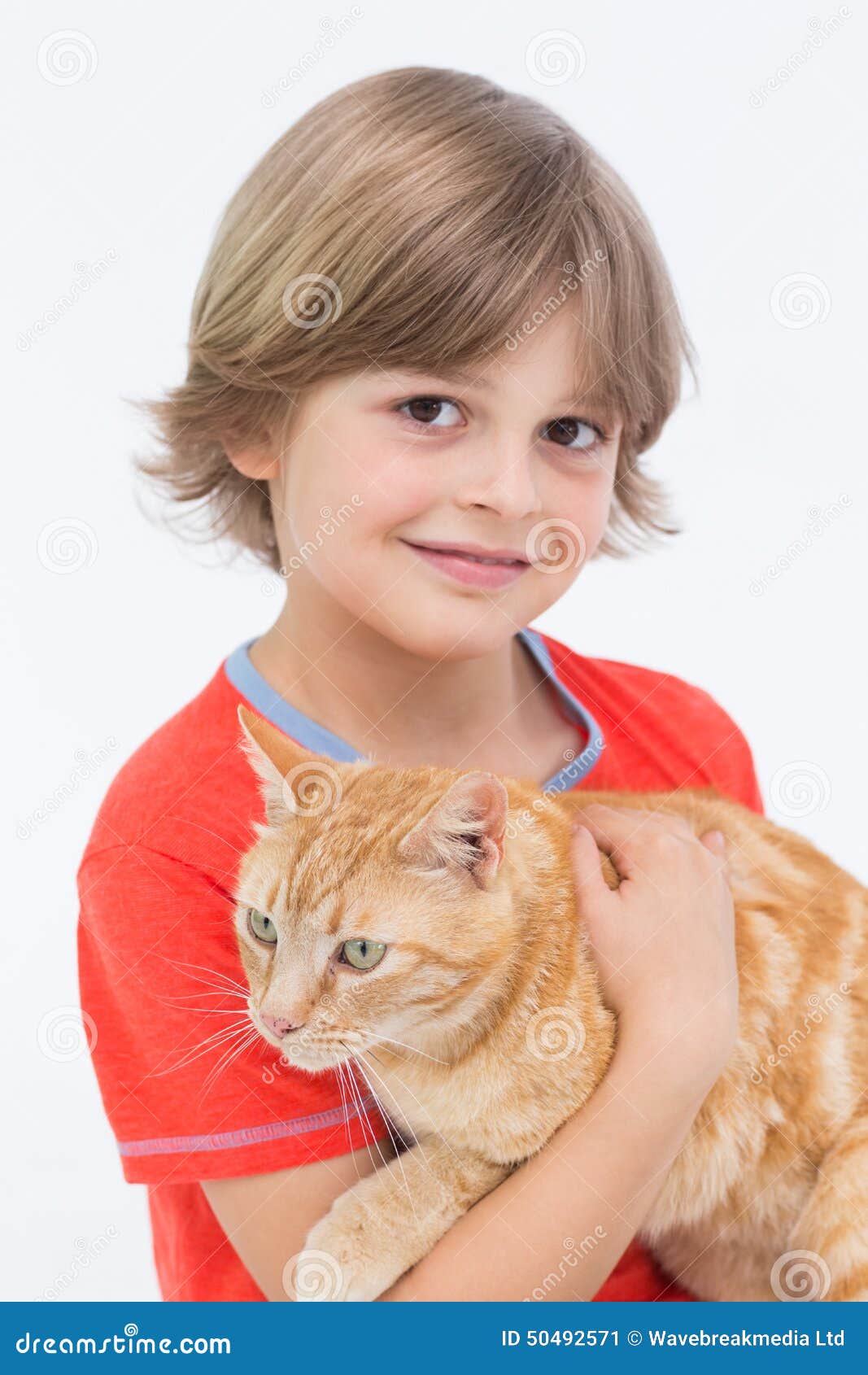 Portrait of Cute Boy Holding Cat Stock Image - Image of portrait, life ...