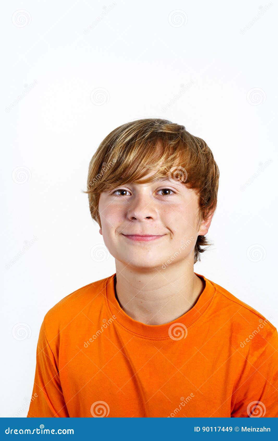 Portrait of Cute Boy with Orange Shirt Stock Image - Image of white ...