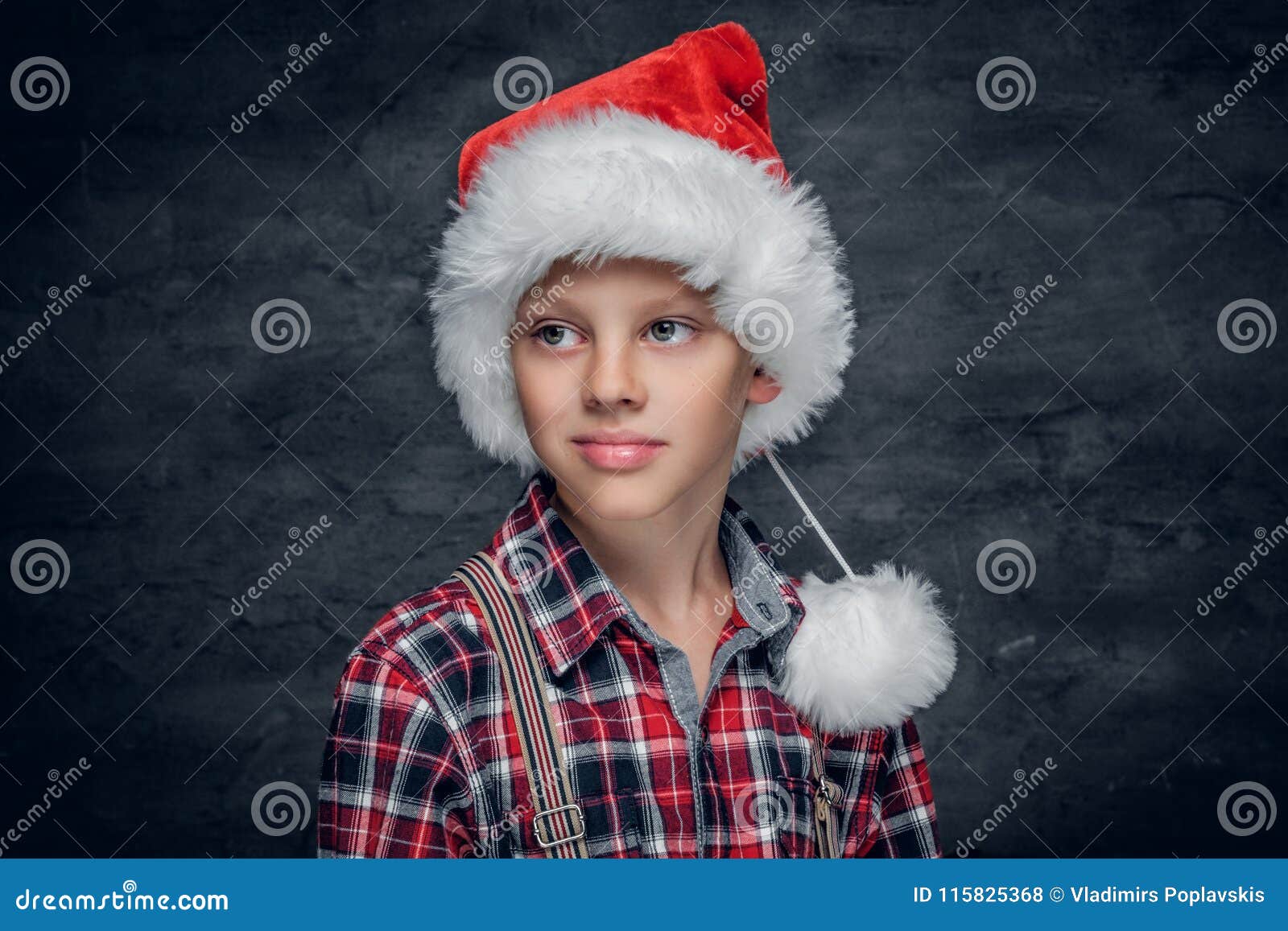 Portrait of Cute Boy in Santa`s Hat. Stock Photo - Image of cute ...