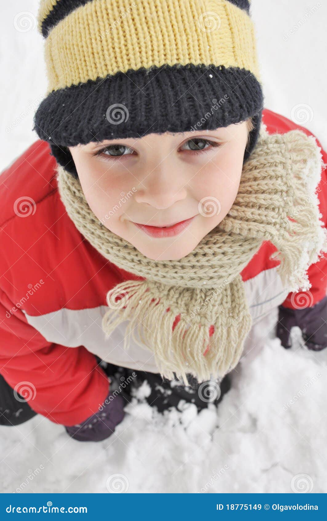 Portrait of a Cute Boy in the Snow Stock Image - Image of clothing ...