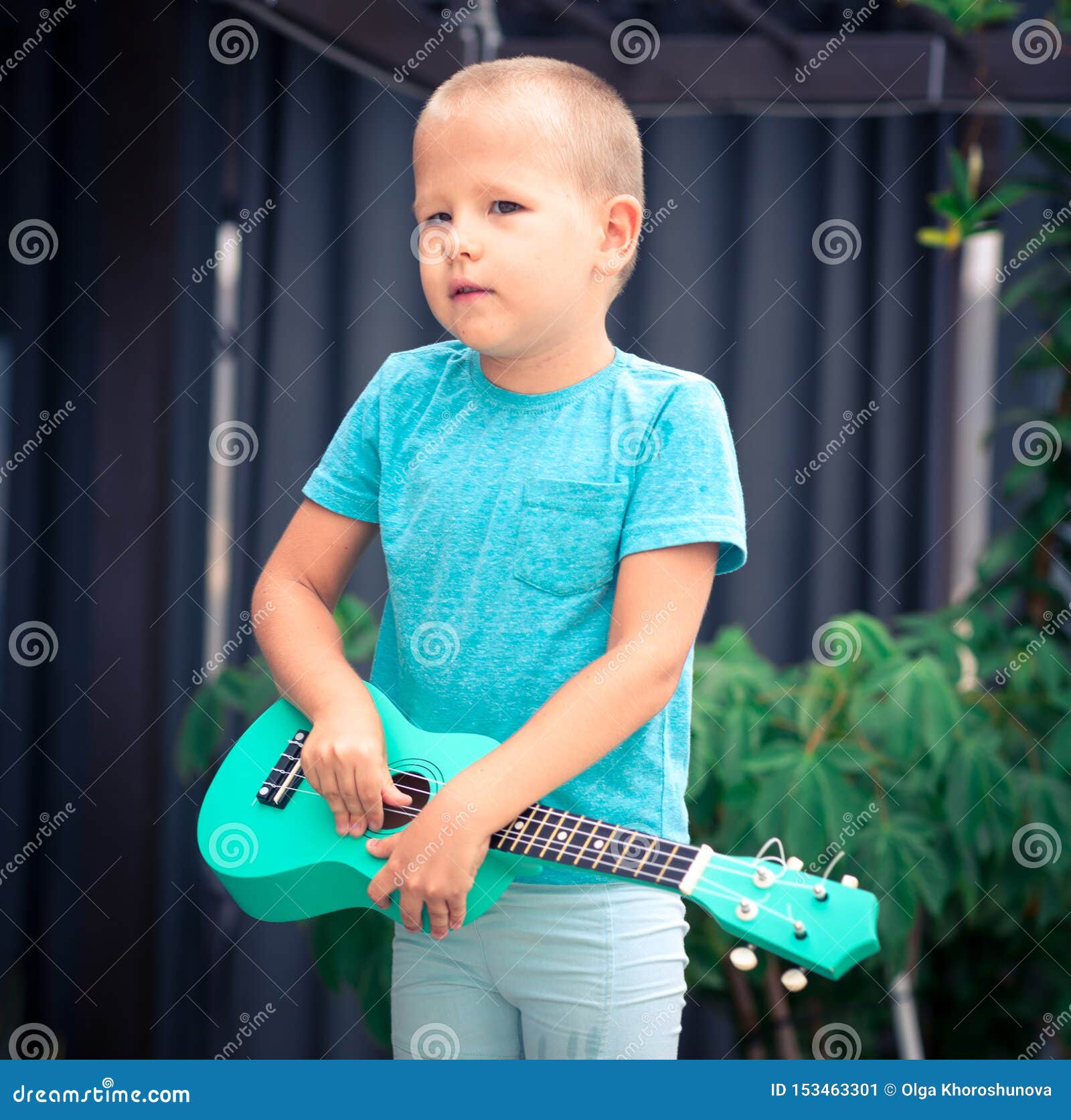 Portrait of a Cute Boy with Ukulele Stock Image - Image of children ...