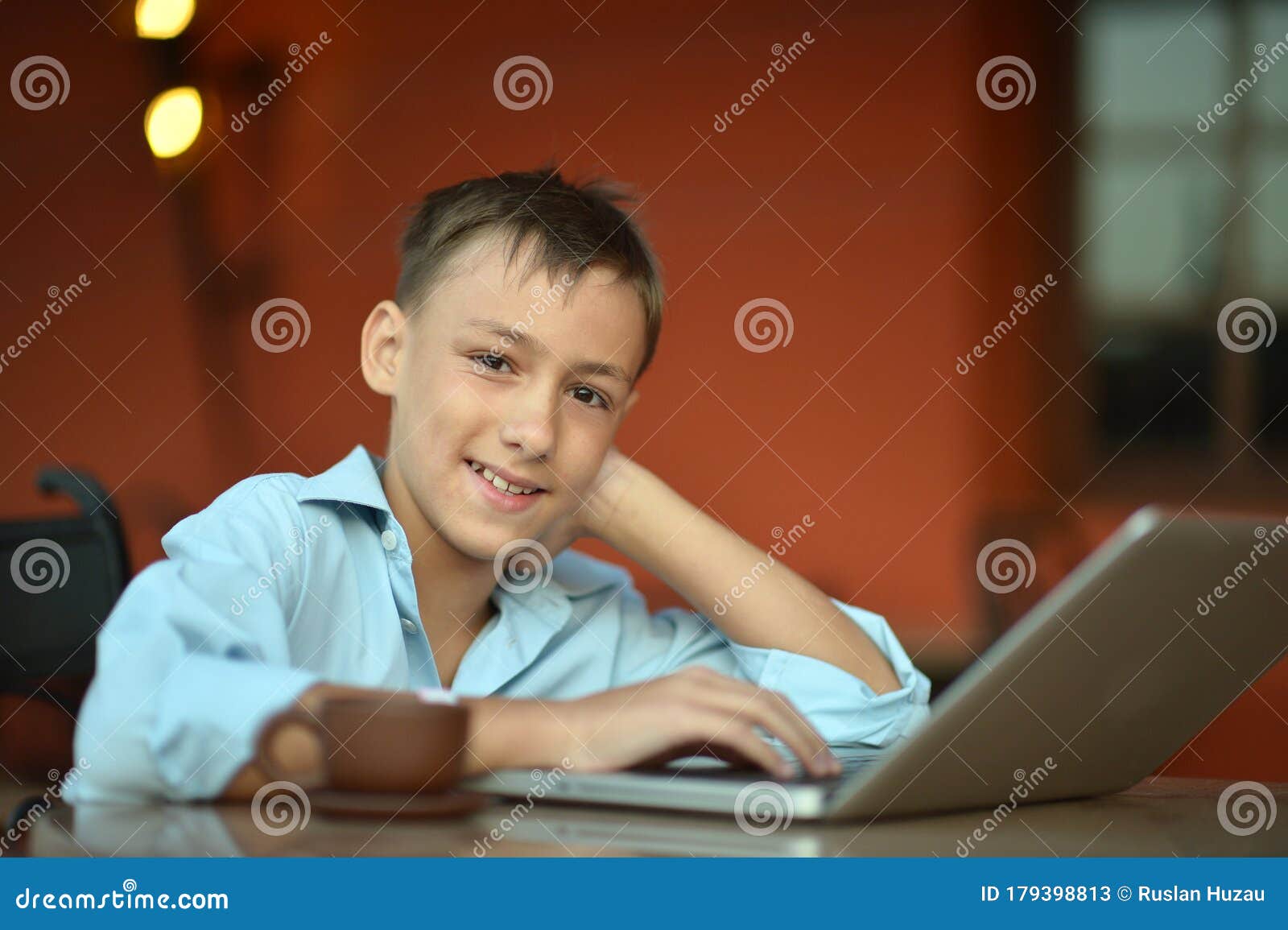 Portrait of Cute Boy Using Laptop Computer Stock Image - Image of smile ...