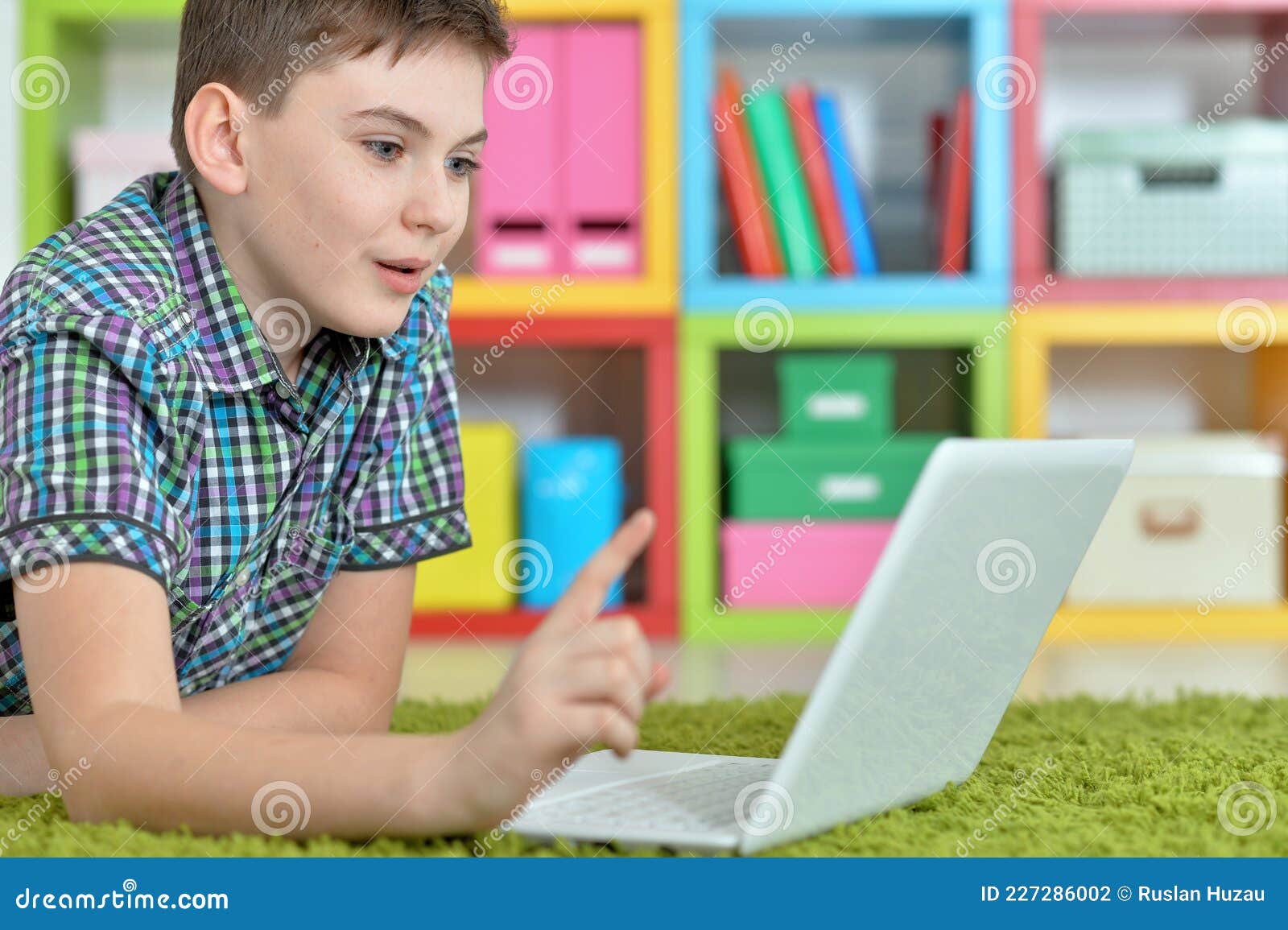 Portrait of Cute Boy Using Laptop in Room Stock Photo - Image of lovely ...