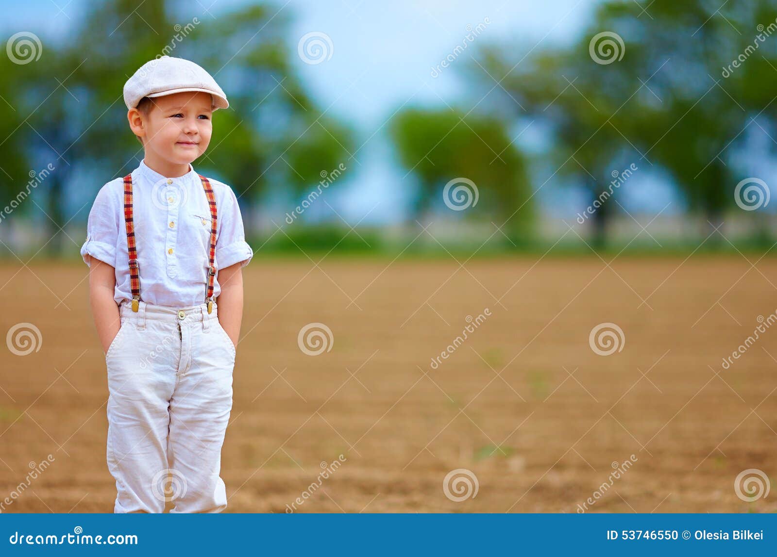 Portrait of Cute Farmer Boy on Spring Field Stock Photo - Image of cute ...