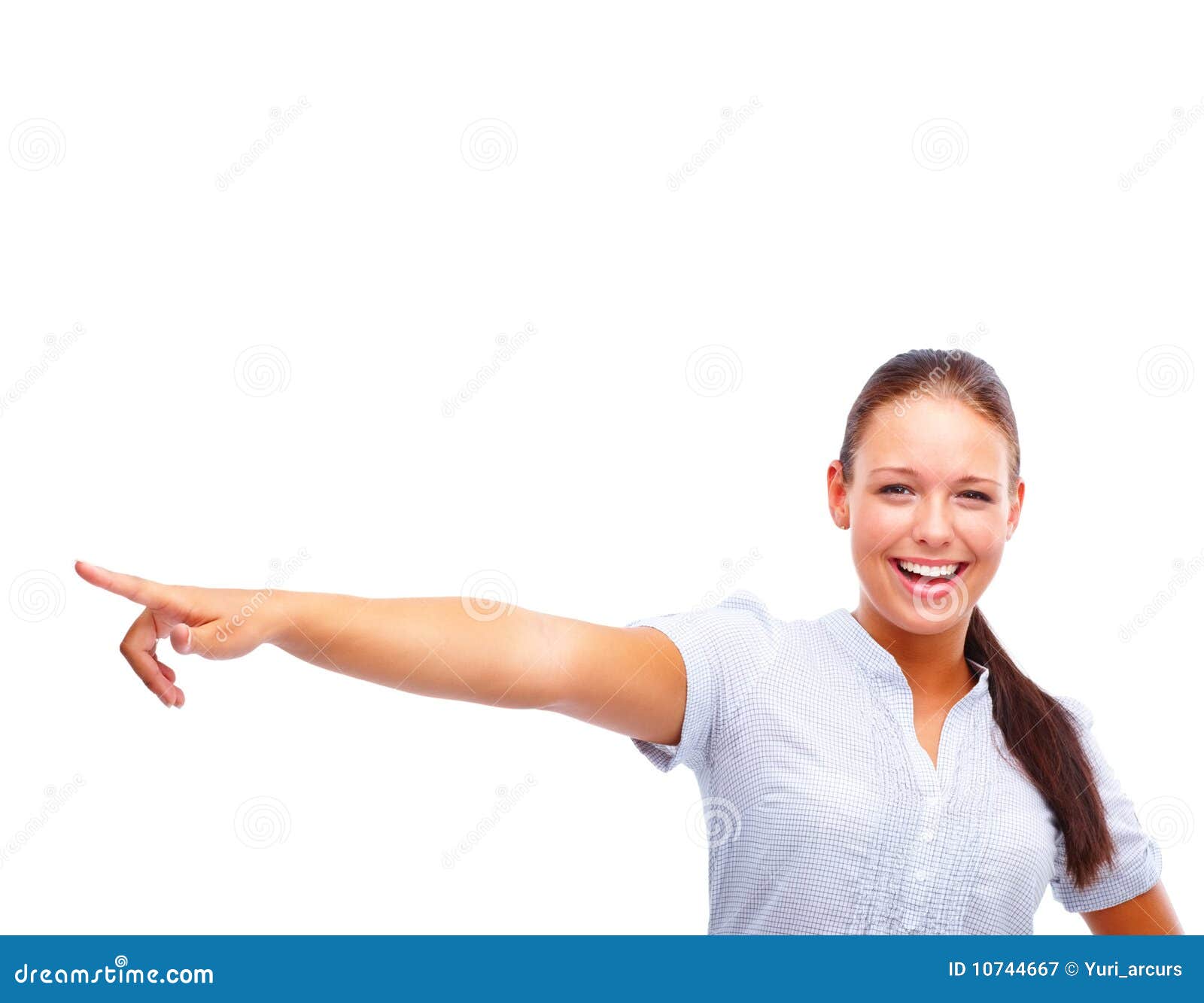 Portrait of a Cute Female Pointing Away Stock Image - Image of ...