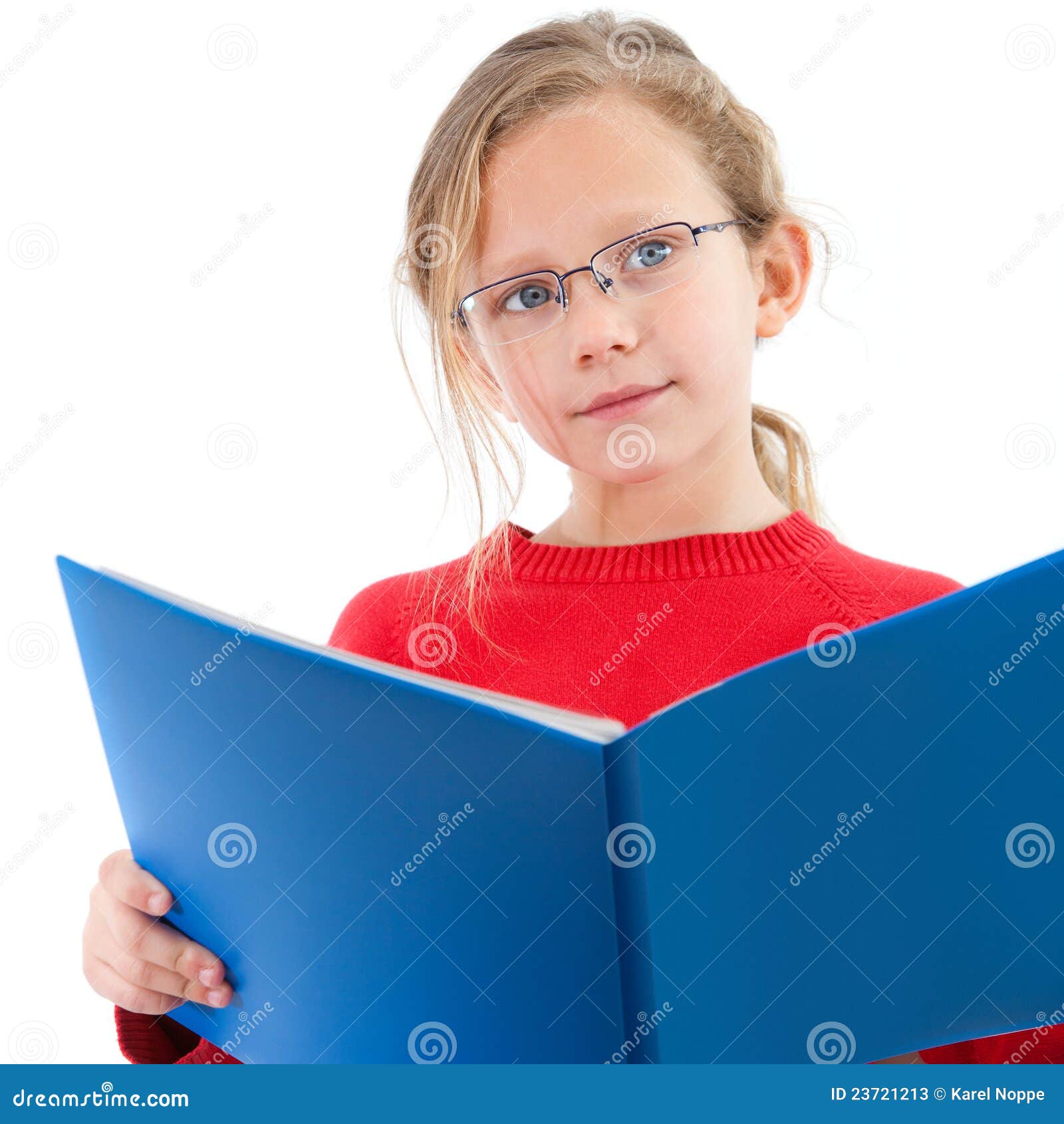 Portrait of Cute Girl with Blue Notebook. Stock Image - Image of ...