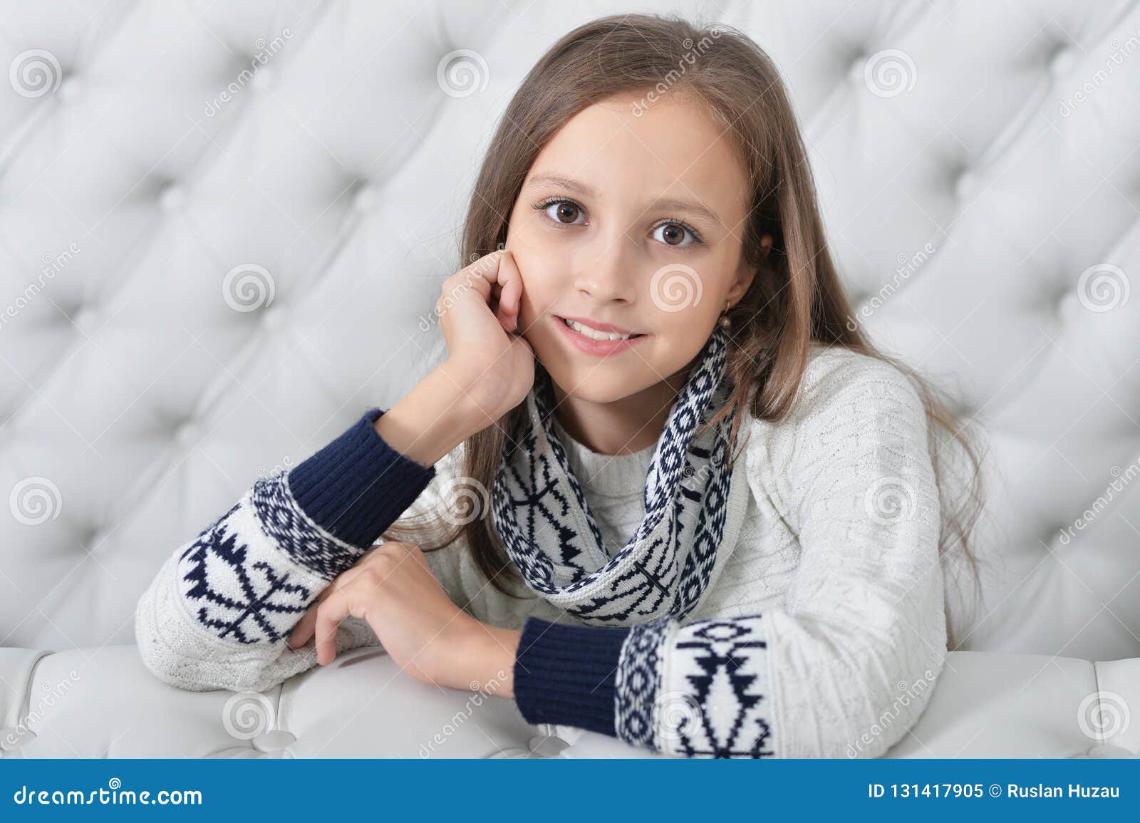 Portrait of Cute Girl Posing at Home Stock Image - Image of adorable ...