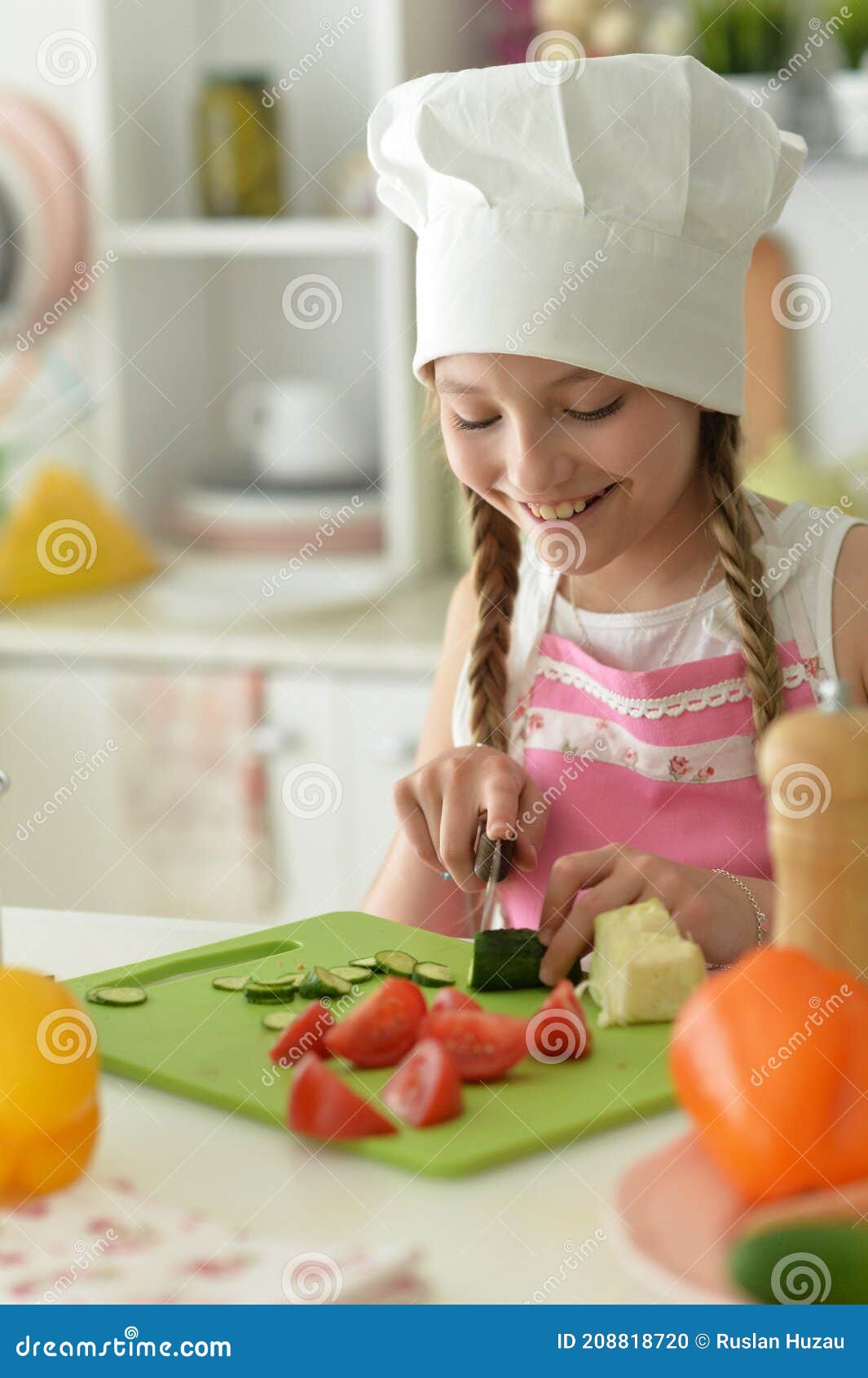 Portrait of Happy Girl Coocking on Kitchen Stock Photo - Image of ...