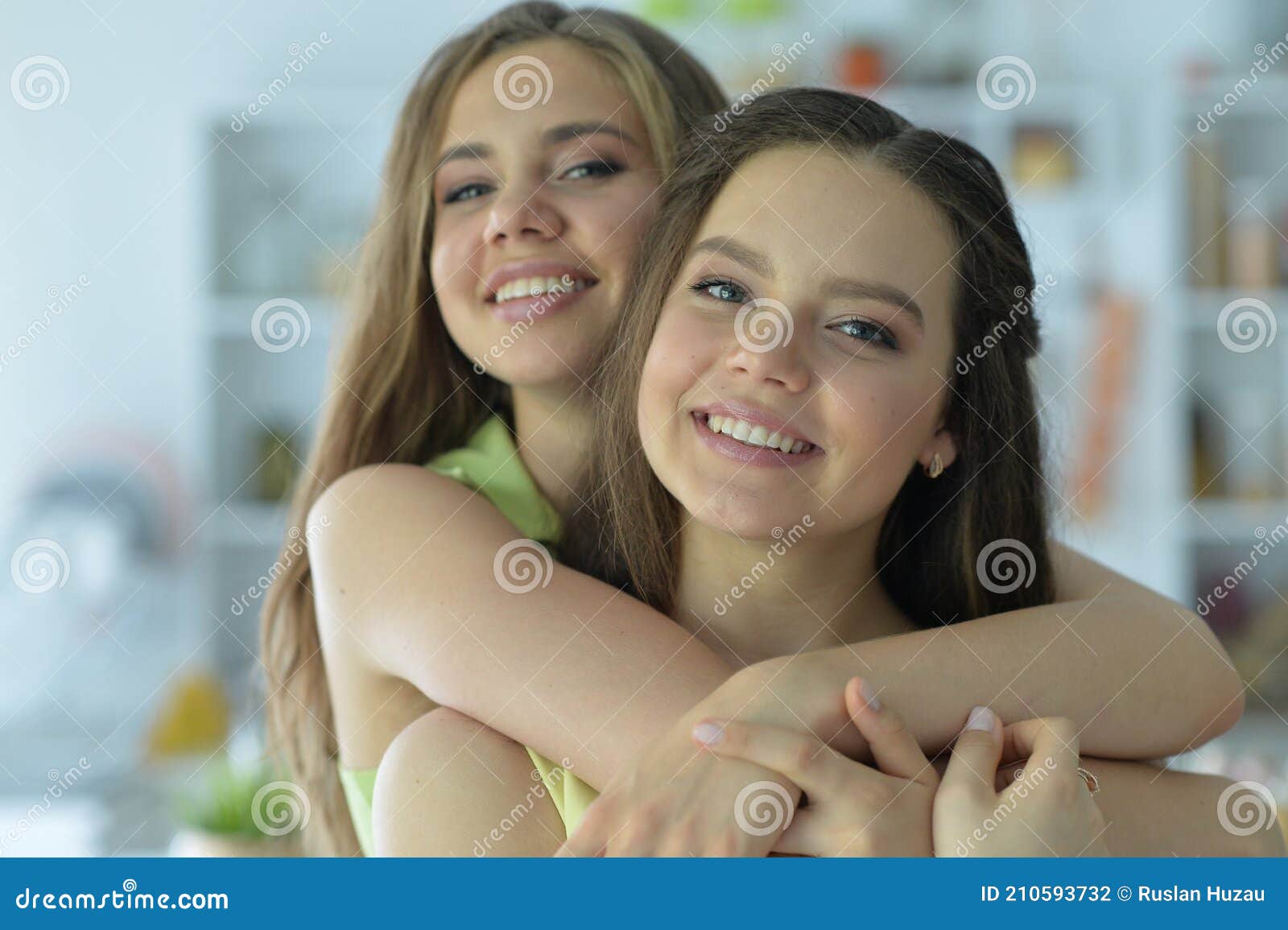 Portrait of a Cute Happy Sisters Hugging Stock Photo - Image of ...
