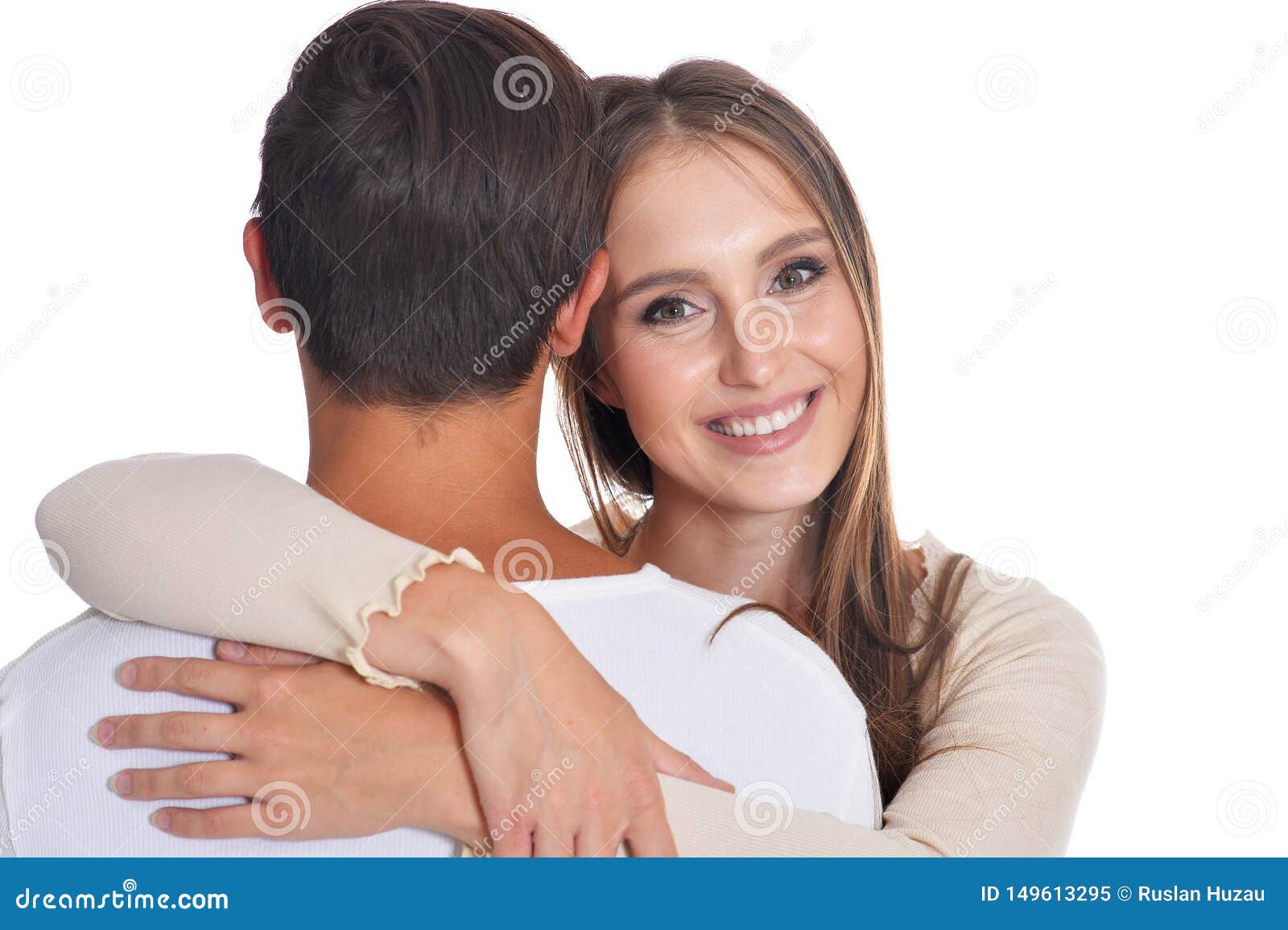 Portrait of Cute Happy Young Couple on White Background Stock Image ...