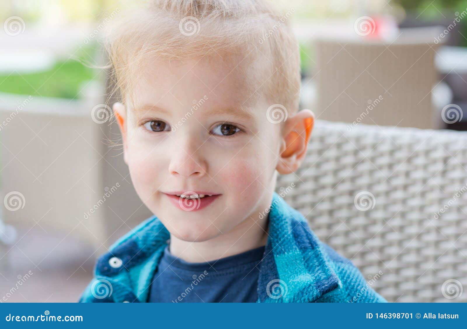 Portrait of a Cute Little Boy in the Cafe Stock Image - Image of green ...