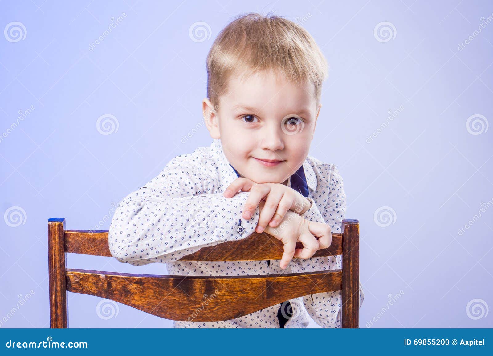 Portrait of Cute Little Boy on Chair Stock Photo - Image of posing ...