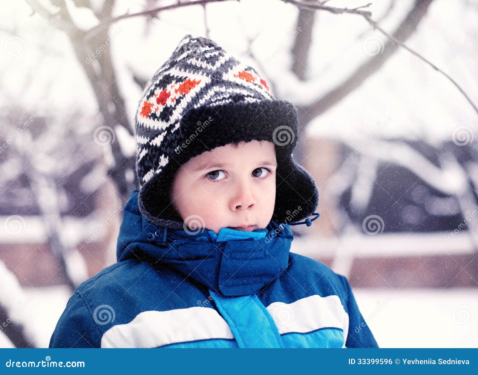 Portrait of Cute Little Boy in Winter Stock Photo - Image of outdoors ...