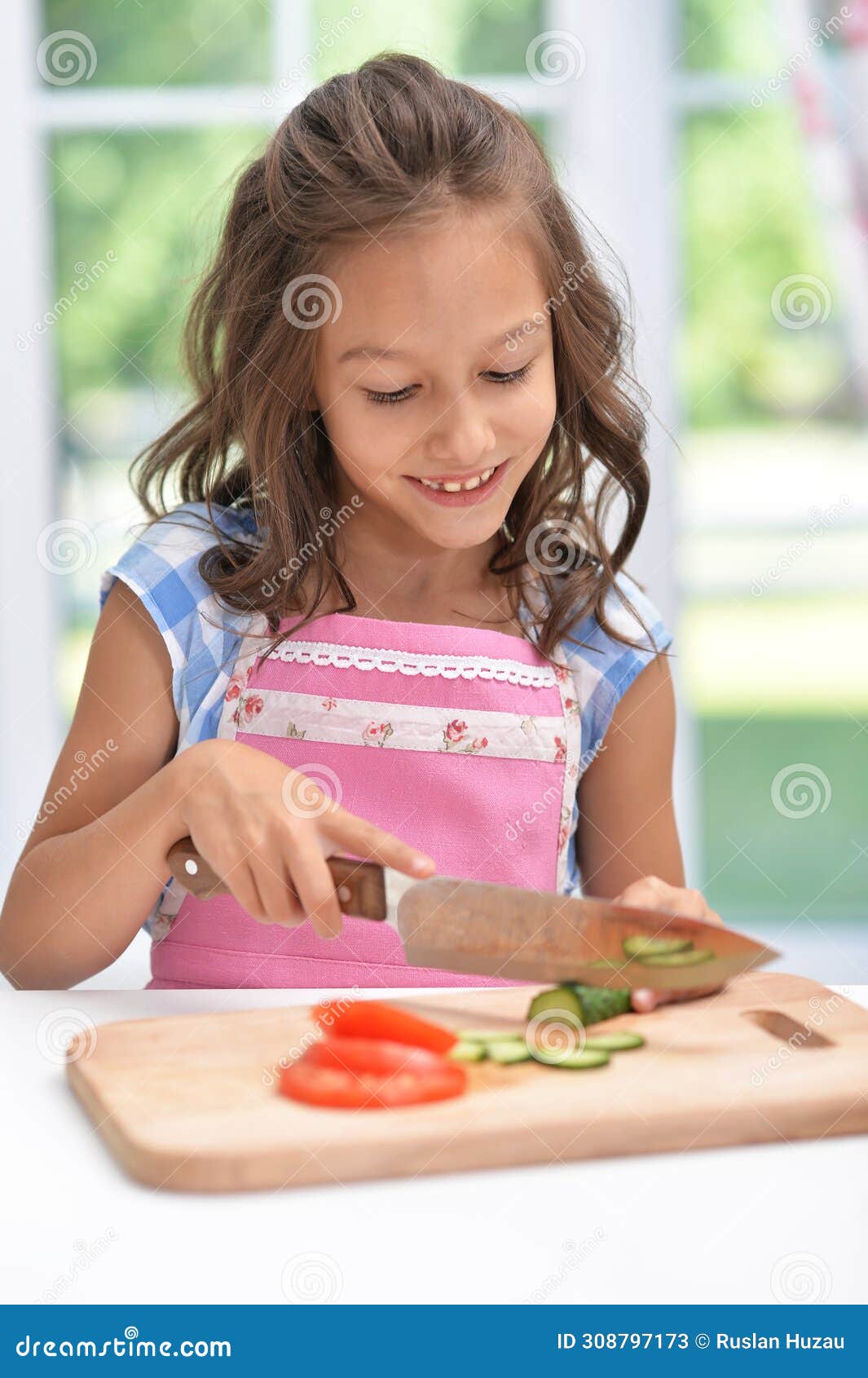 Portrait of Cute Little Girl Making Dinner Stock Image - Image of ...