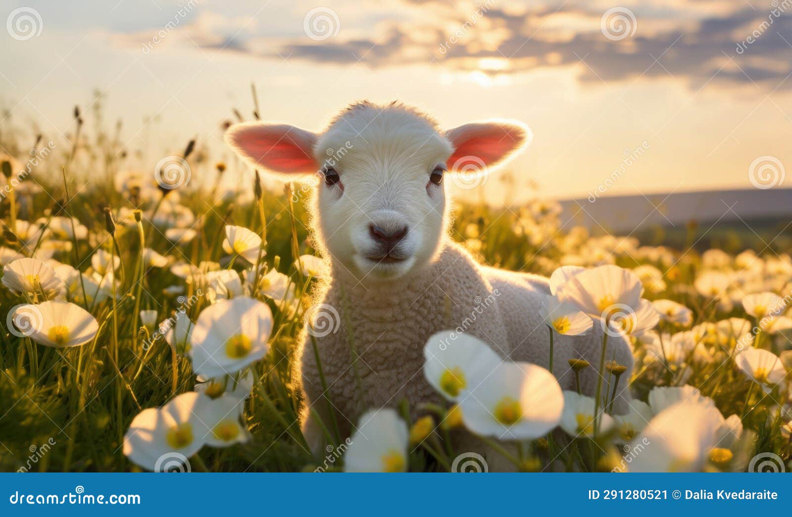 Portrait of a Cute Little Lamb in a Meadow Stock Illustration ...