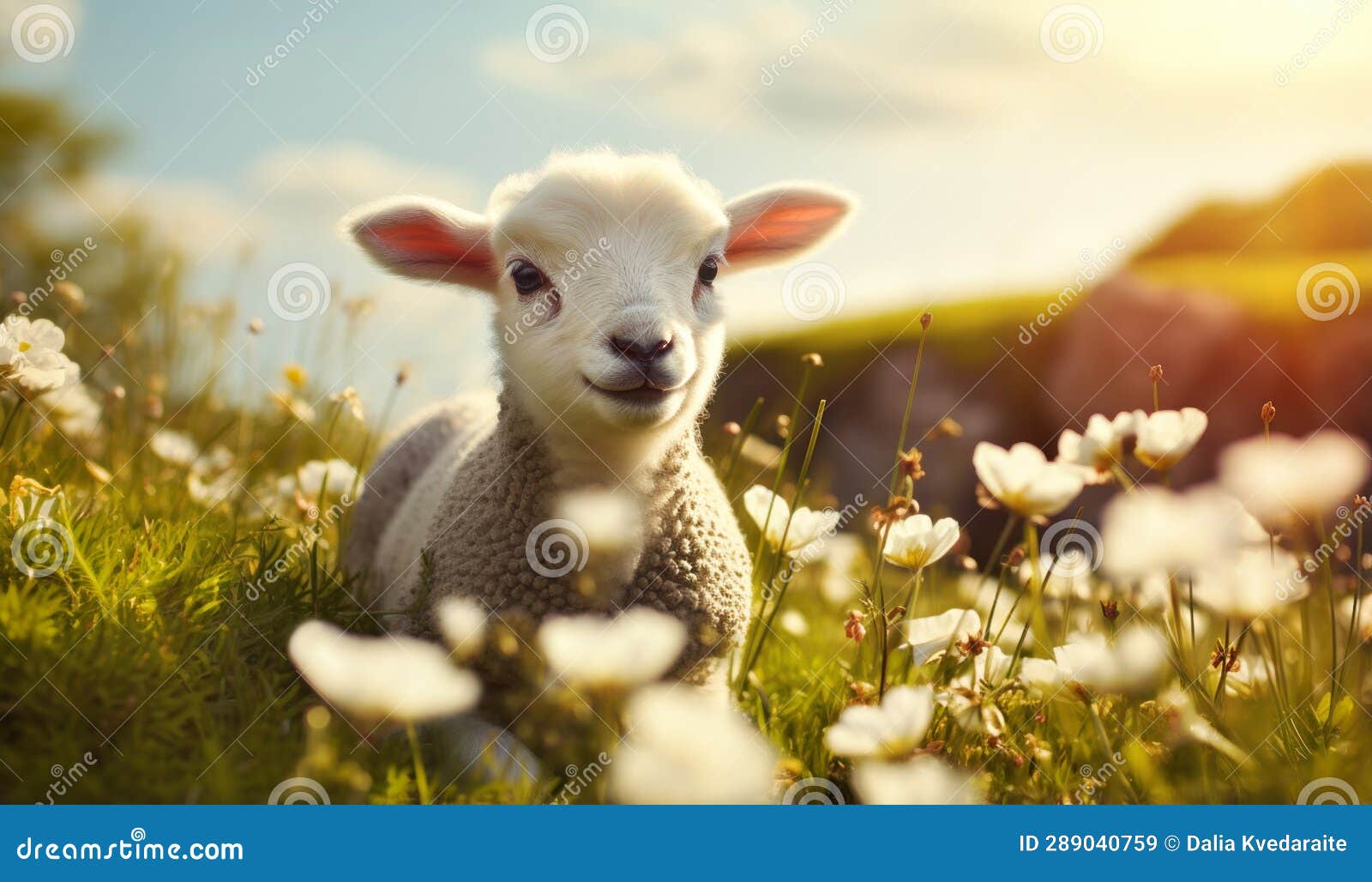 Portrait of a Cute Little Lamb in a Meadow Stock Illustration ...