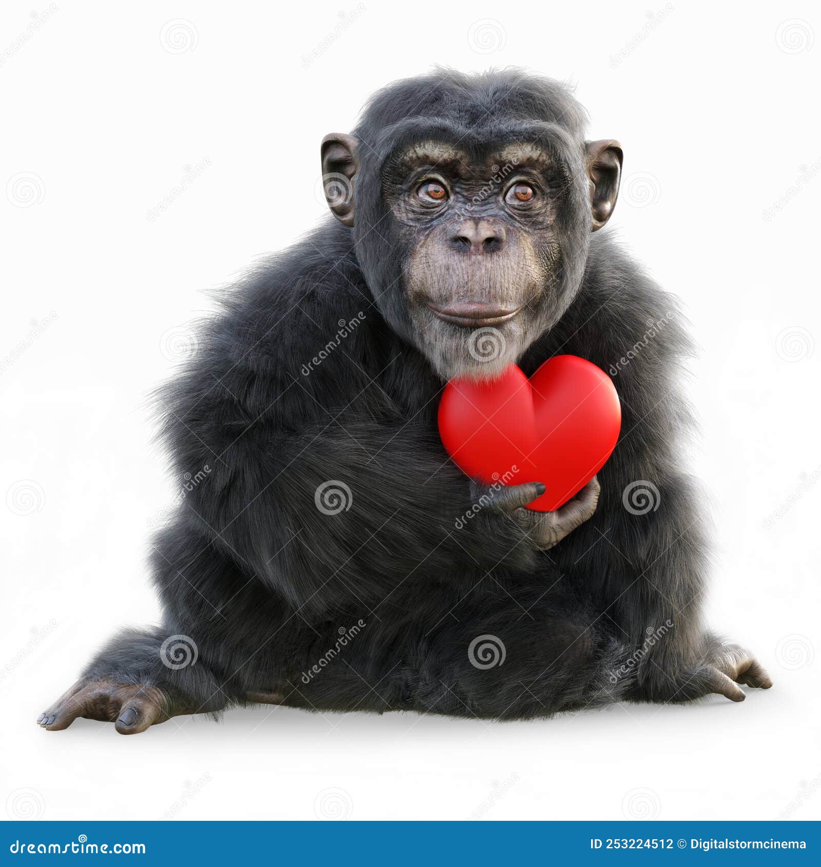 Portrait of a Cute Little Monkey Posing with a Heart on a White ...
