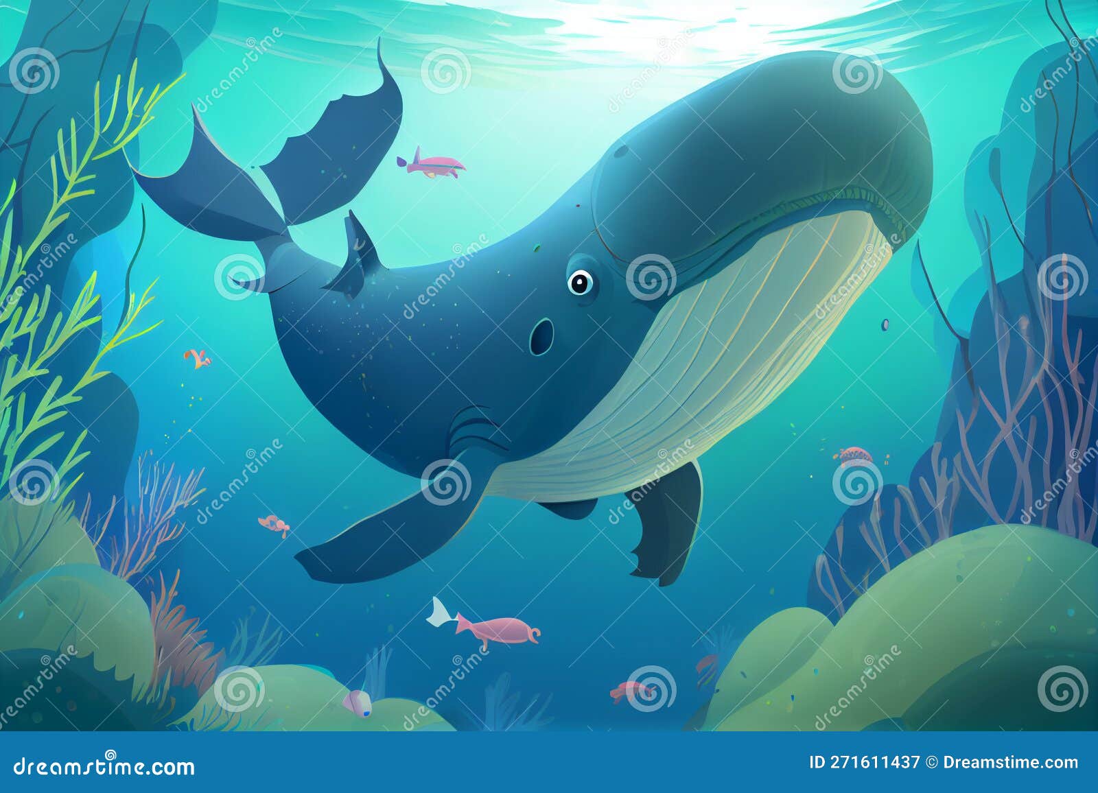 Portrait of a Cute Little Whale. AI Generated Stock Illustration - Illustration of underwater ...