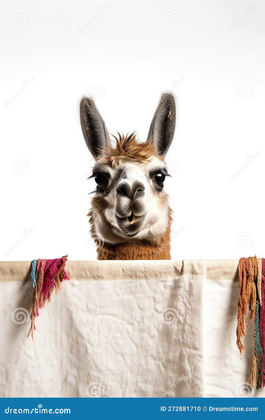 Portrait of a Cute Llama Looking Out from Behind a Cloth. Stock ...