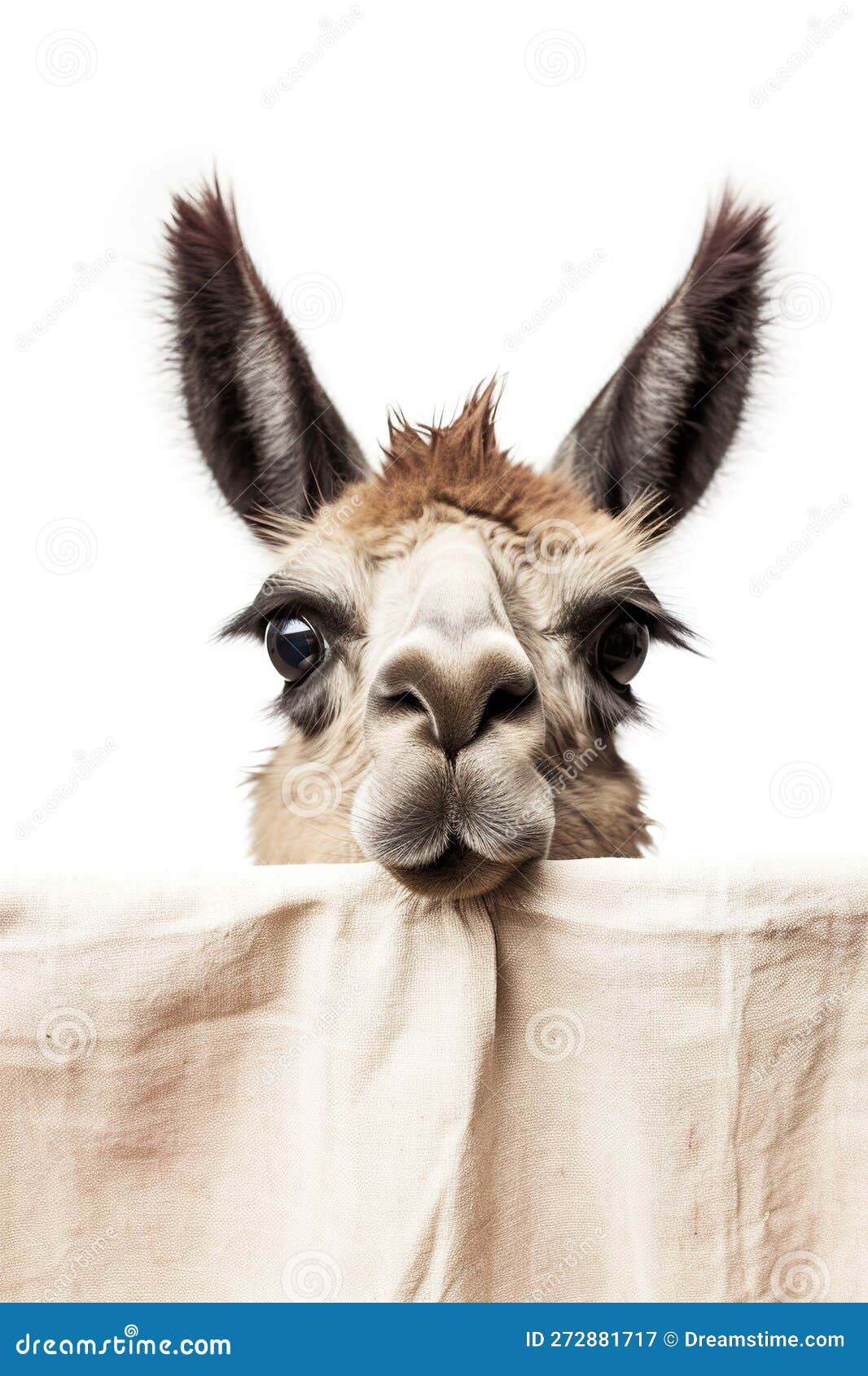 Portrait of a Cute Llama Looking Out from Behind a Cloth. Stock ...