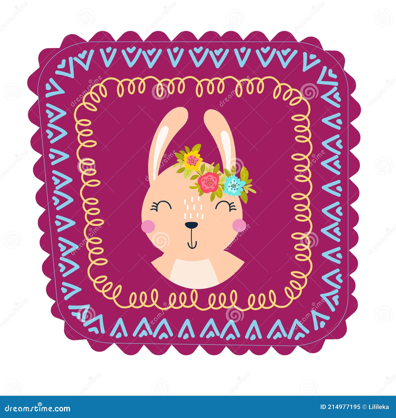 Portrait of a Cute Rabbit in a Decorative Frame Stock Vector ...