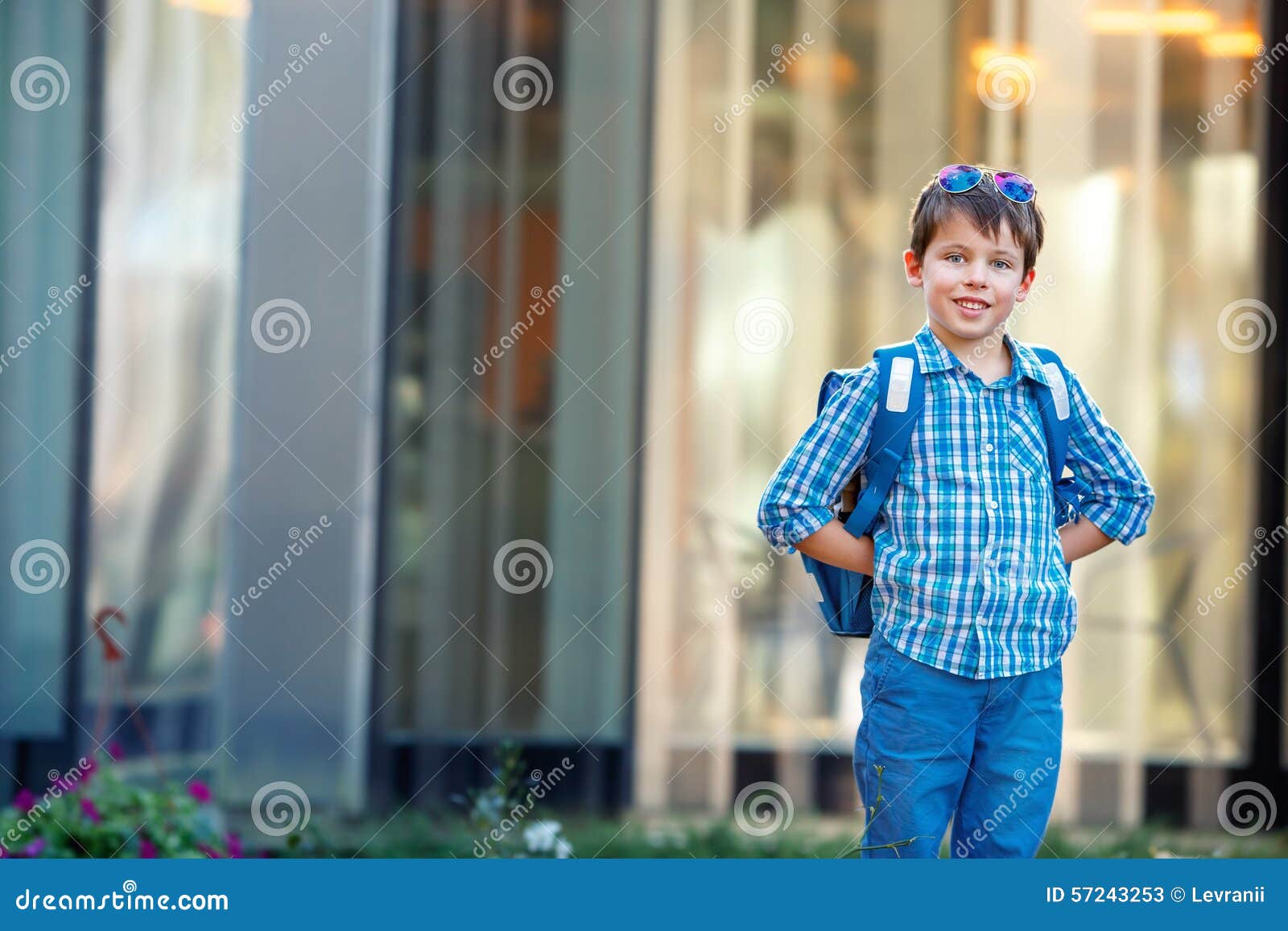 Portrait of Cute School Boy with Backpack Stock Image - Image of male ...