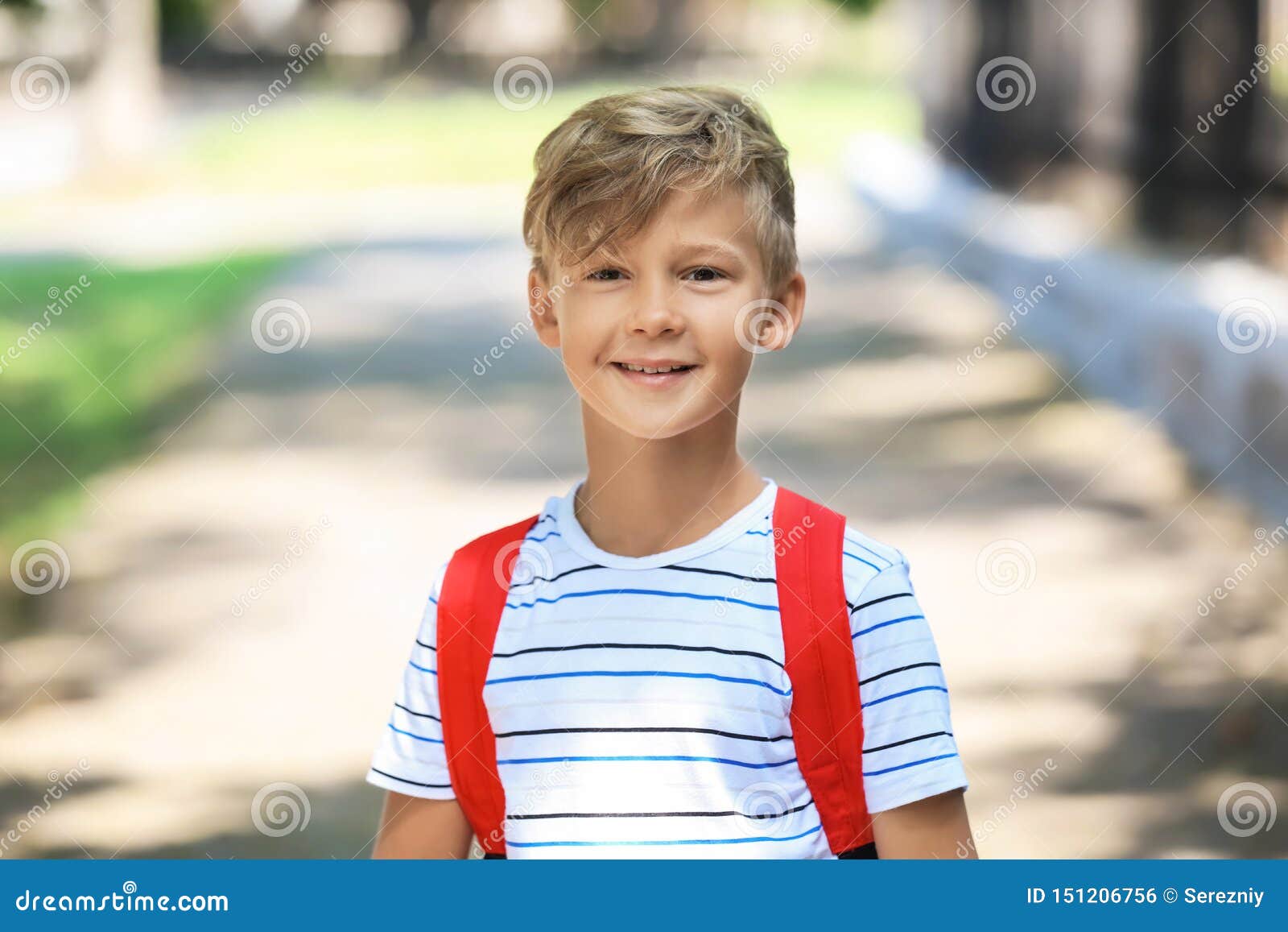 Portrait of Cute Schoolboy Outdoors Stock Photo - Image of education ...