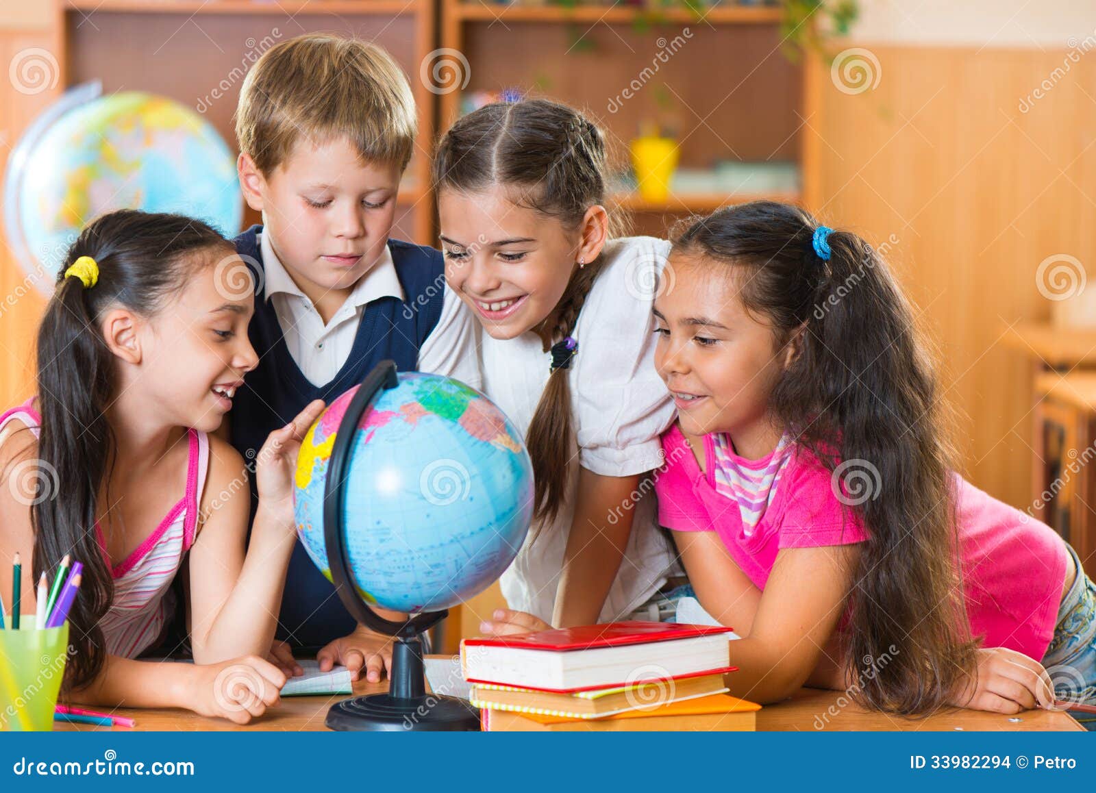 Portrait of Cute Schoolchildren Looking at Globe Stock Photo - Image of ... Portrait of Cute Schoolchildren Looking at Globe Stock Photo - Image of ...