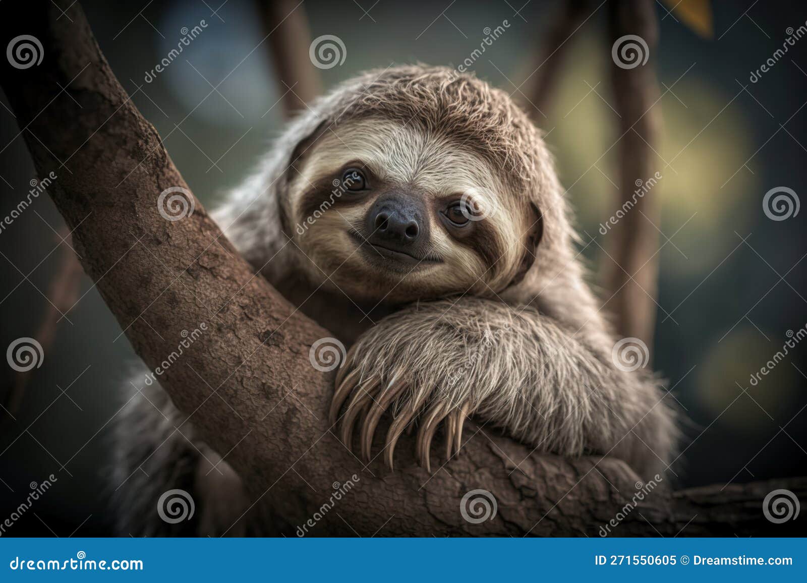 Portrait of a Cute Sloth Hanging on a Tree. Stock Illustration ...