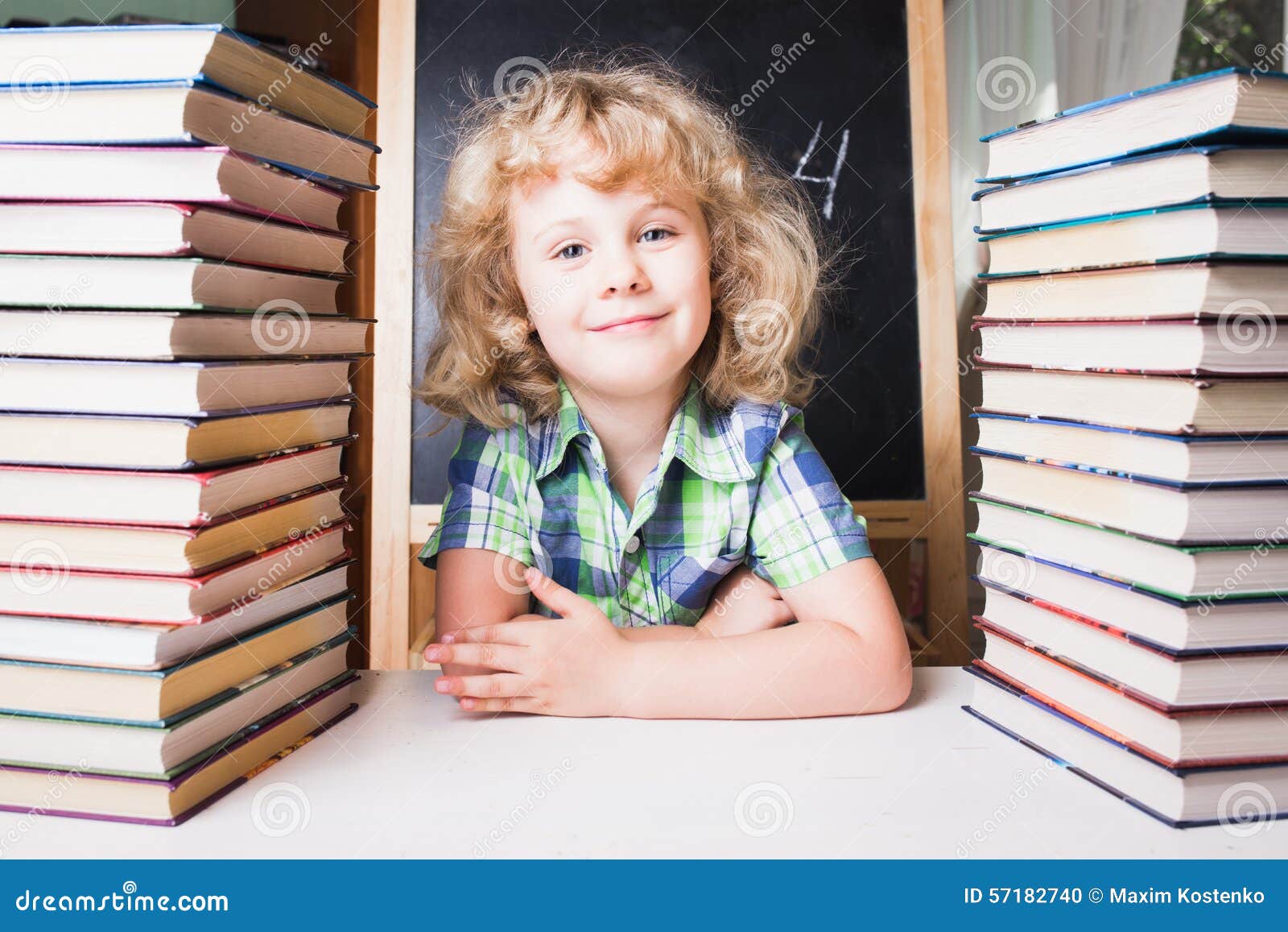 Portrait of Cute Smart Girl Smiling Stock Photo - Image of bookshelf ...