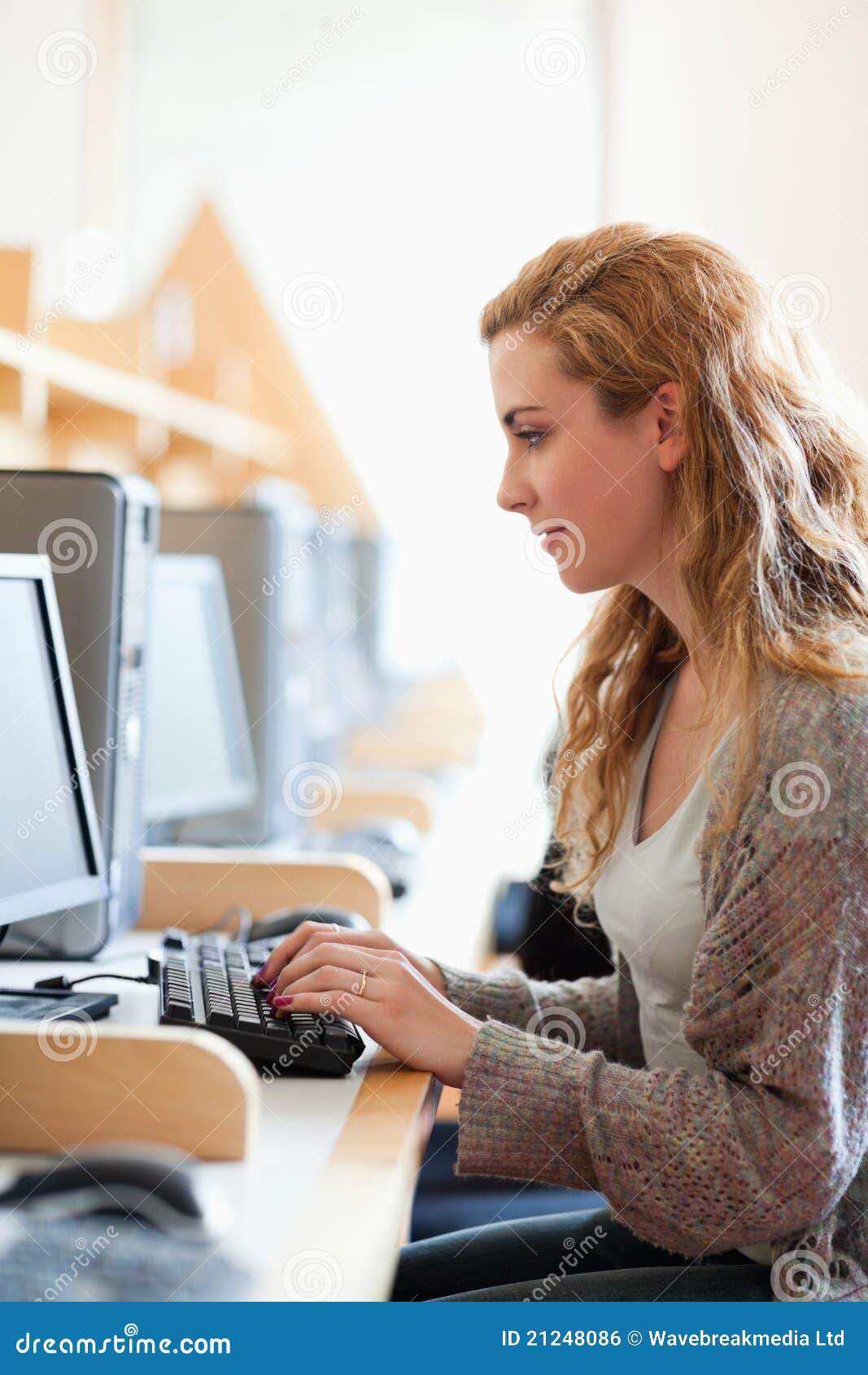 Portrait of a Cute Student Working with a Computer Stock Photo - Image ...