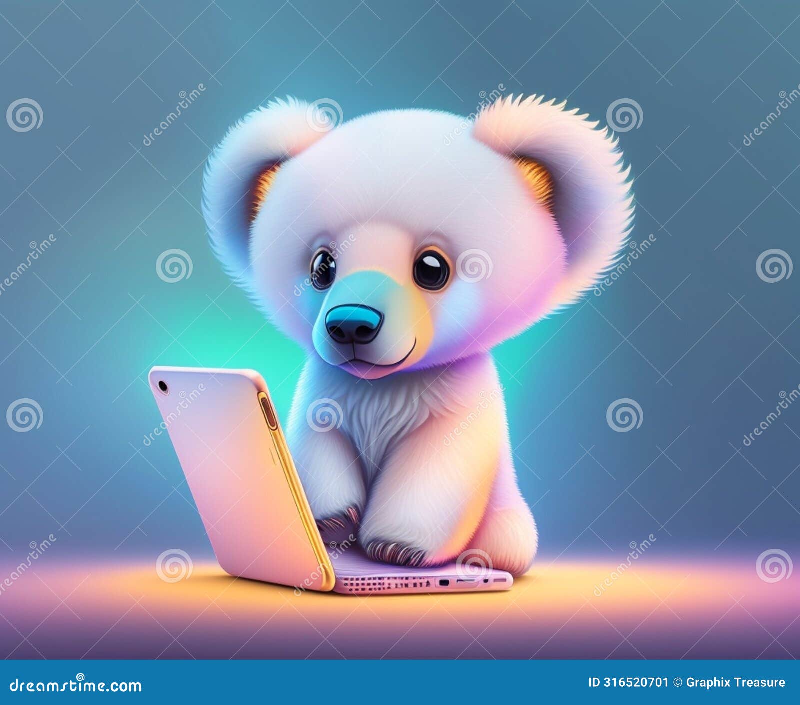 A Portrait of a Cute Teddy Bear Working on a Laptop Generative AI Stock ...