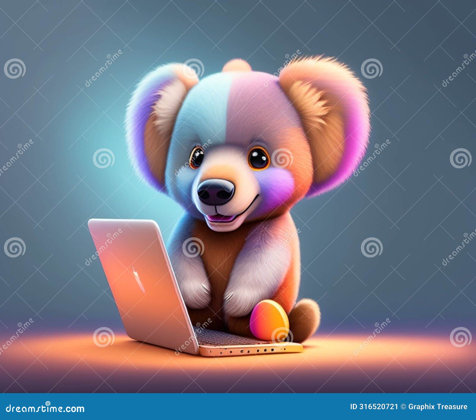 A Portrait of a Cute Teddy Bear Working on a Laptop Generative AI Stock ...