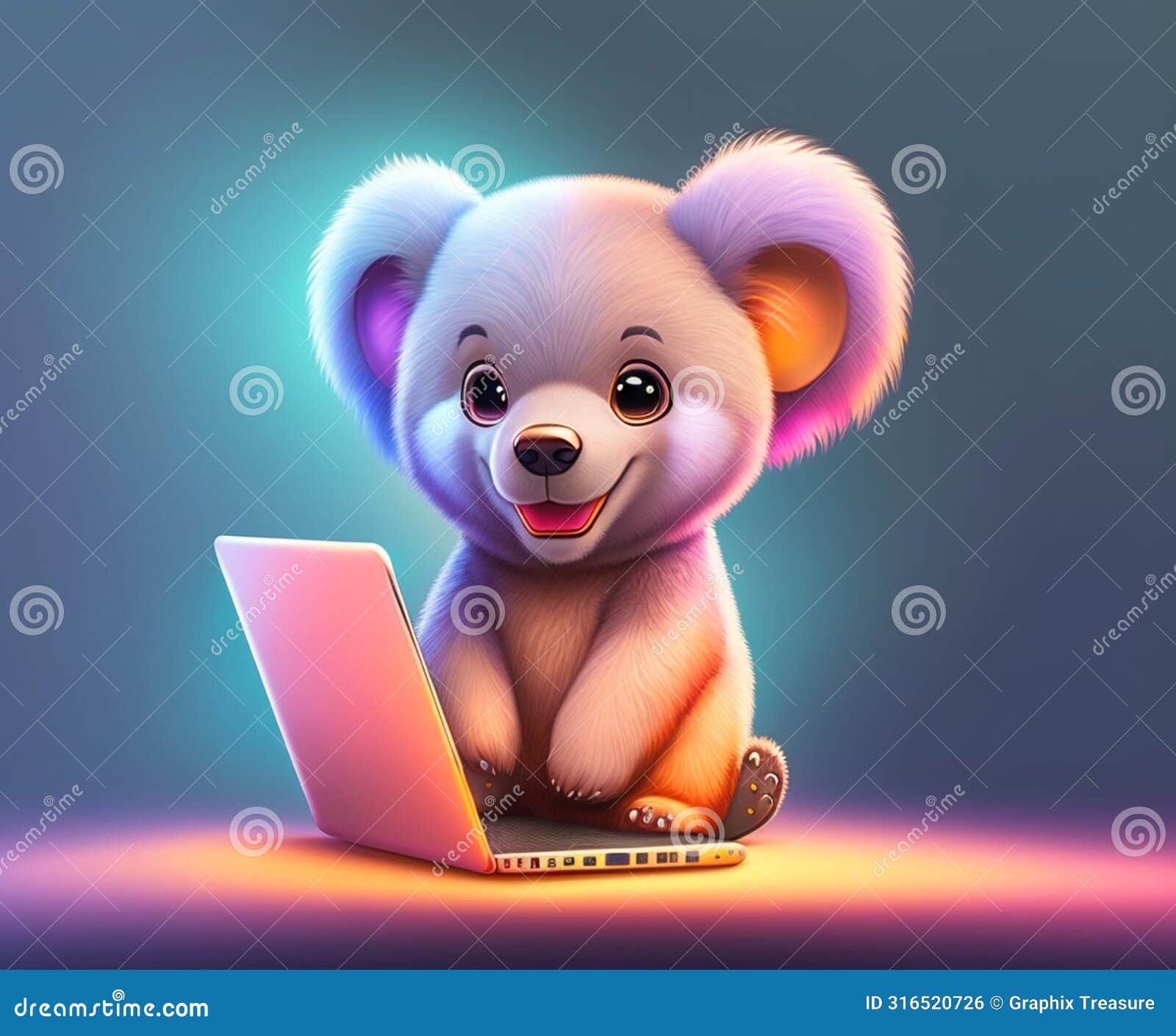 A Portrait of a Cute Teddy Bear Working on a Laptop Generative AI Stock ...