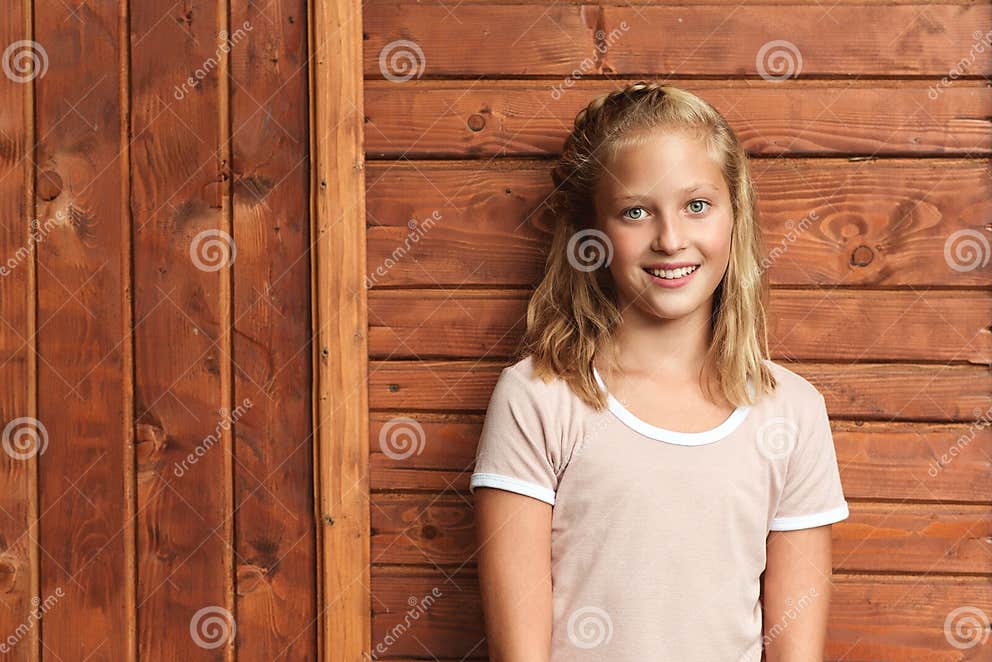 Portrait Of A Cute Teen Girl Summer Fashion Girl With Blond Hair
