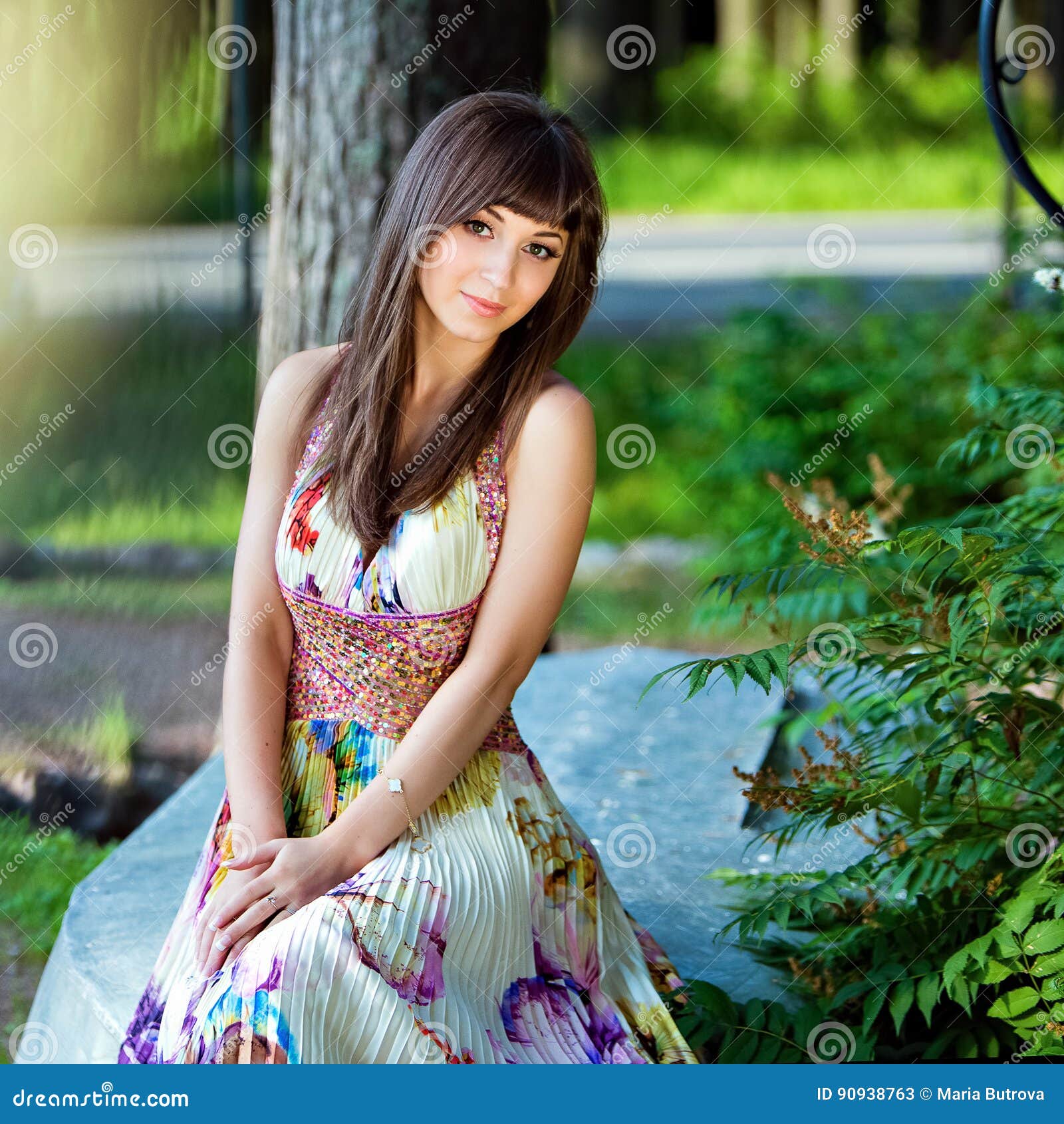 Portrait Of A Cute Tender Girl With Straight Hair In Beautiful C Stock