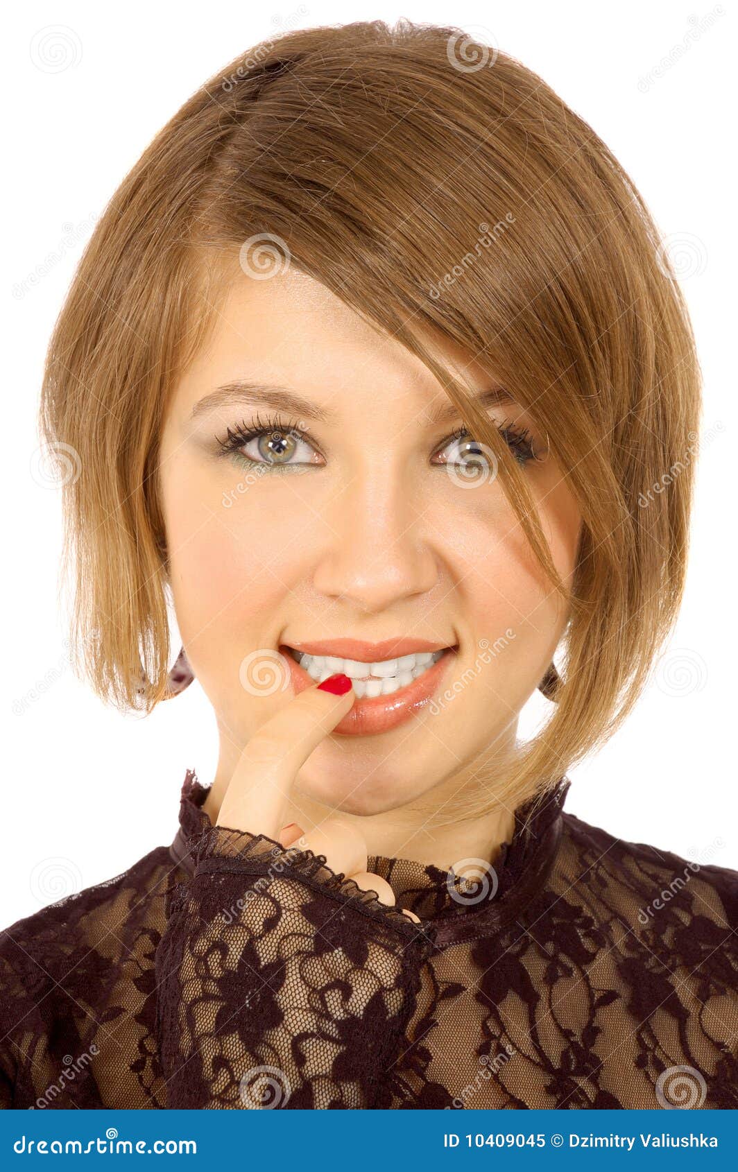 Portrait of Cute Thoughtful Gil Stock Image - Image of head, hand: 10409045